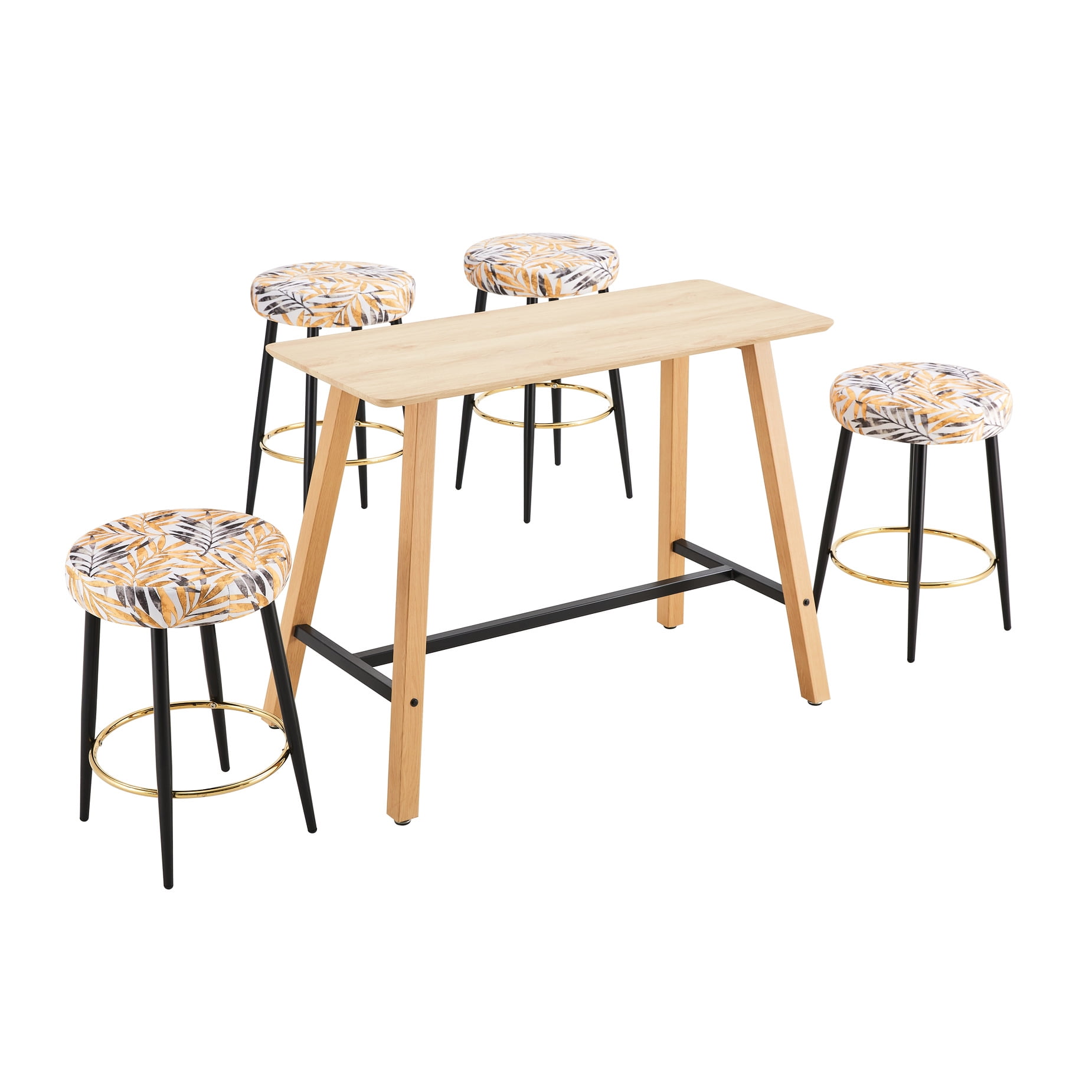 Counter Height Bar Stools Of 2 - Pu Upholstered Kitchen With Golden ...