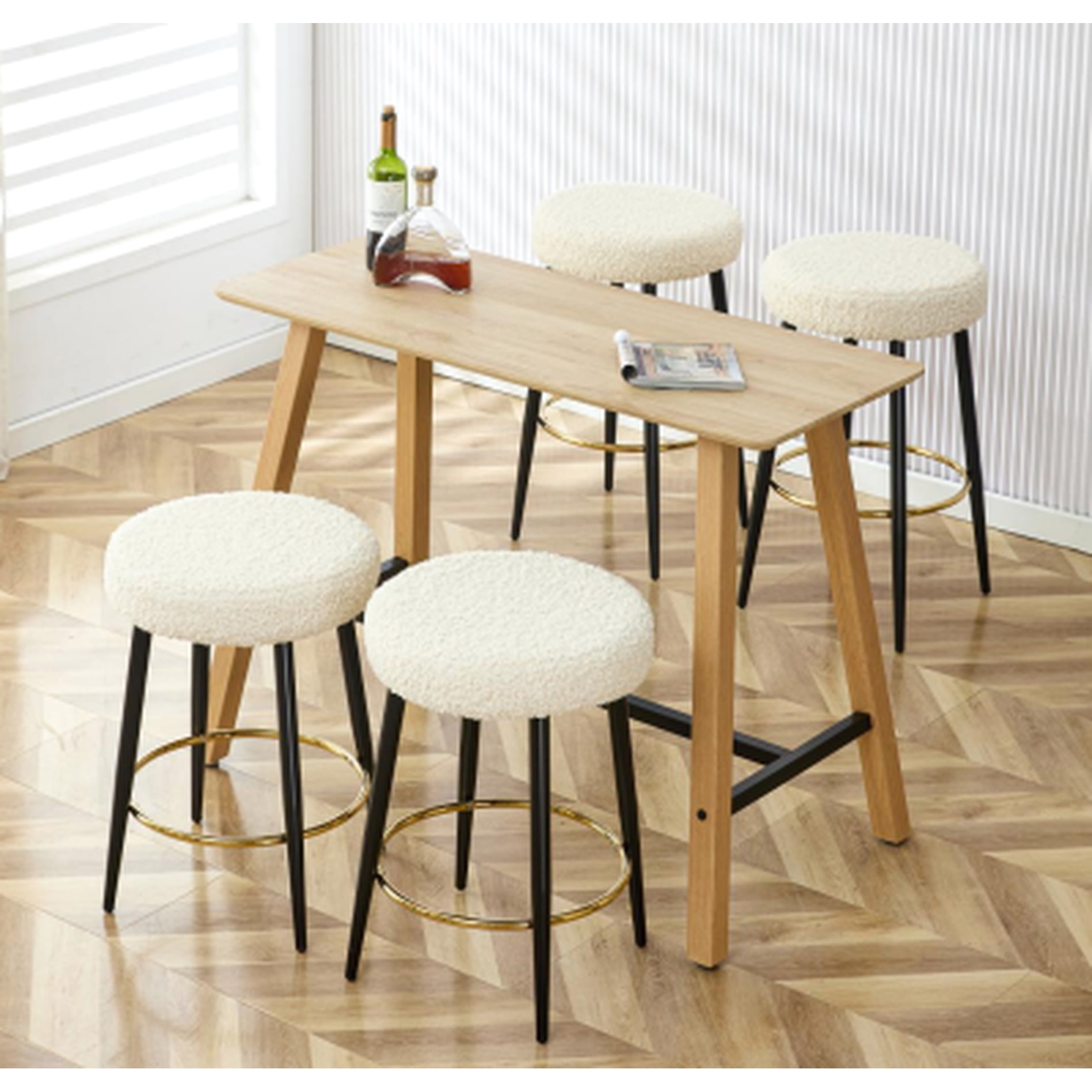 Counter Height Bar Stools Of 2, Pu Upholstered Seating With Golden ...