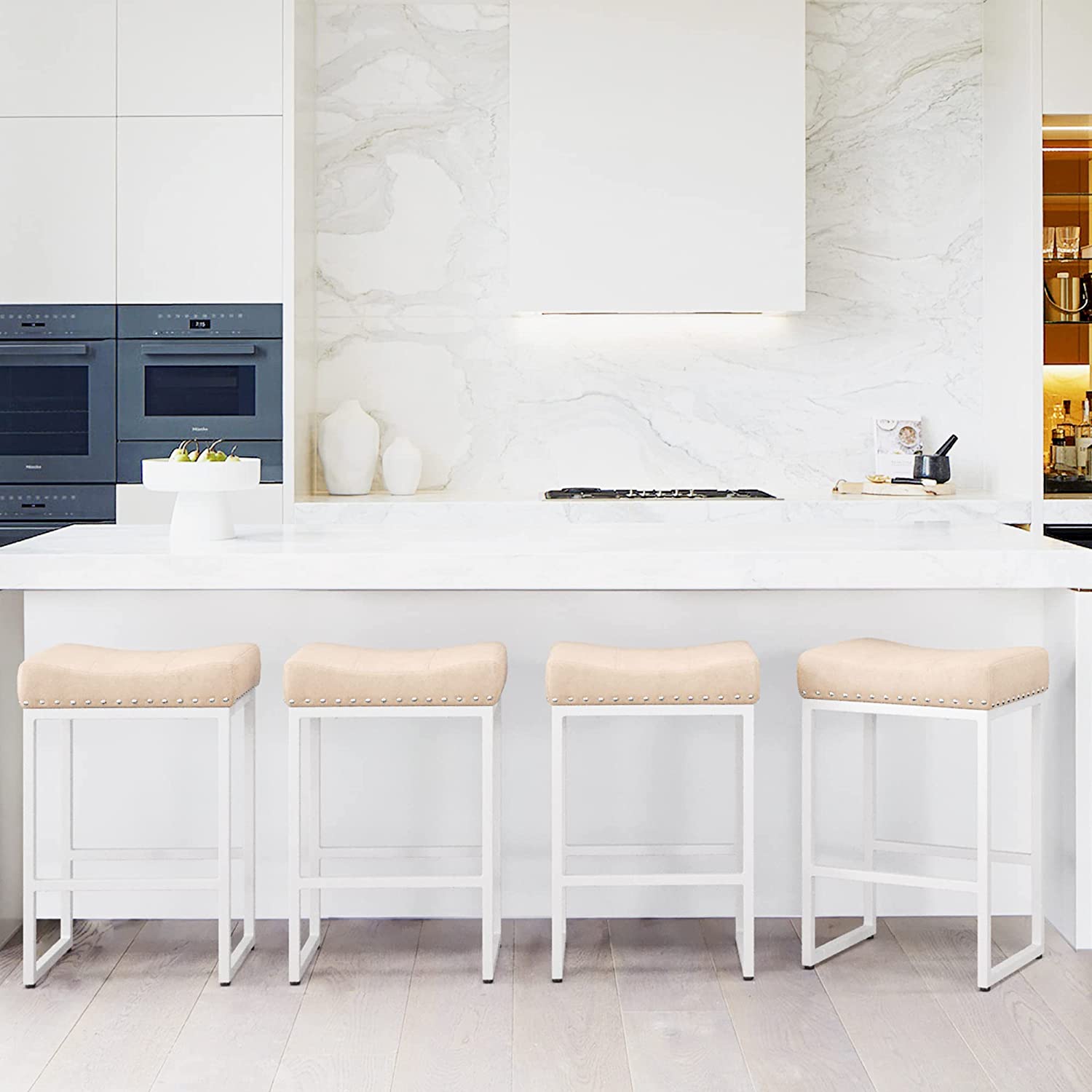 Counter Height Bar Stools 24" Square Saddle BarStools Modern Backless ...