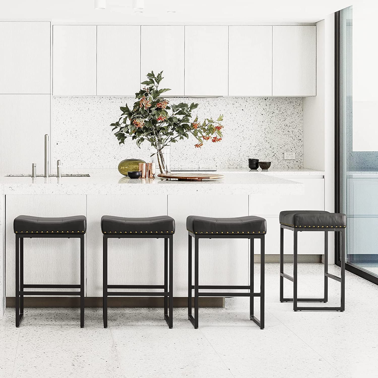 Counter Height Bar Stools 24" Square Saddle Barstools Modern Backless ...