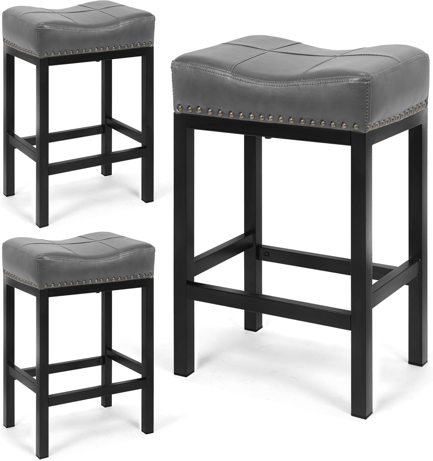 Counter Height Bar Stools, 24 Inch Saddle Backless Bar Stools Set of 3 ...