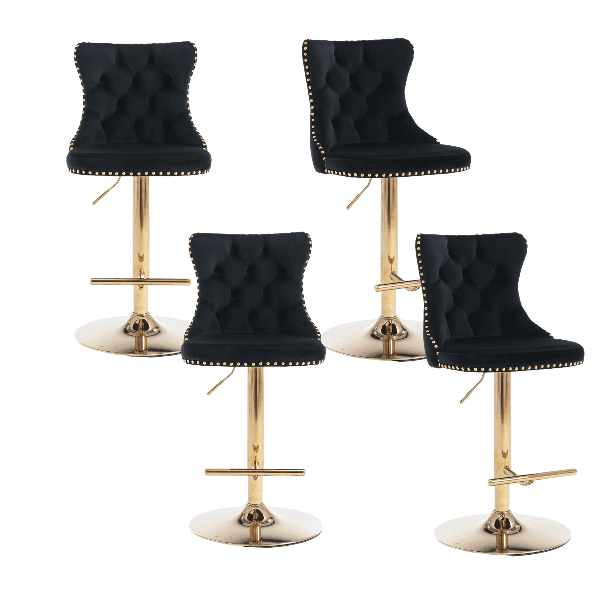 Velvet Upholstered Swivel Barstools, High Back, 25-33 Inch, Button ...