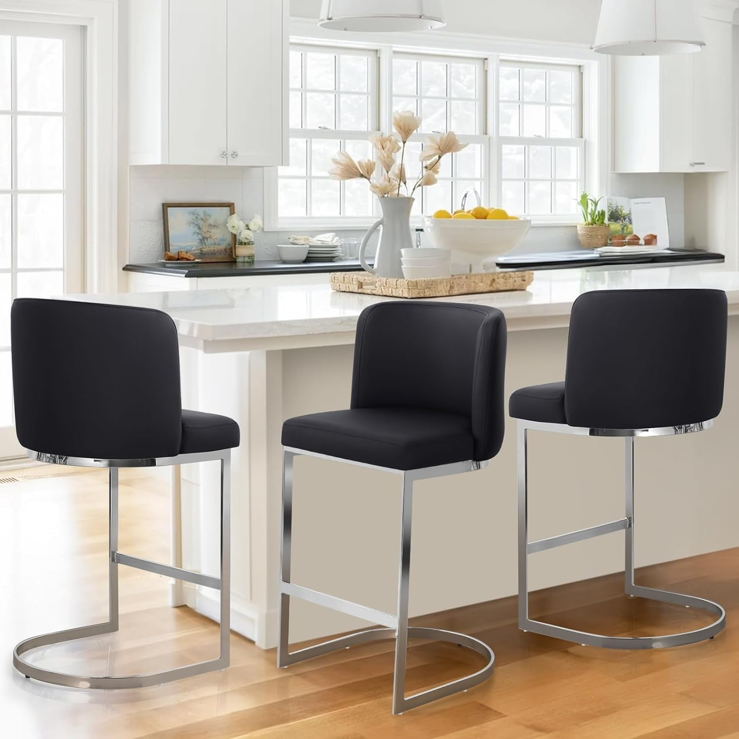 Counter Height Bar Stools 26" Counter Stools with Back and C-Shaped ...