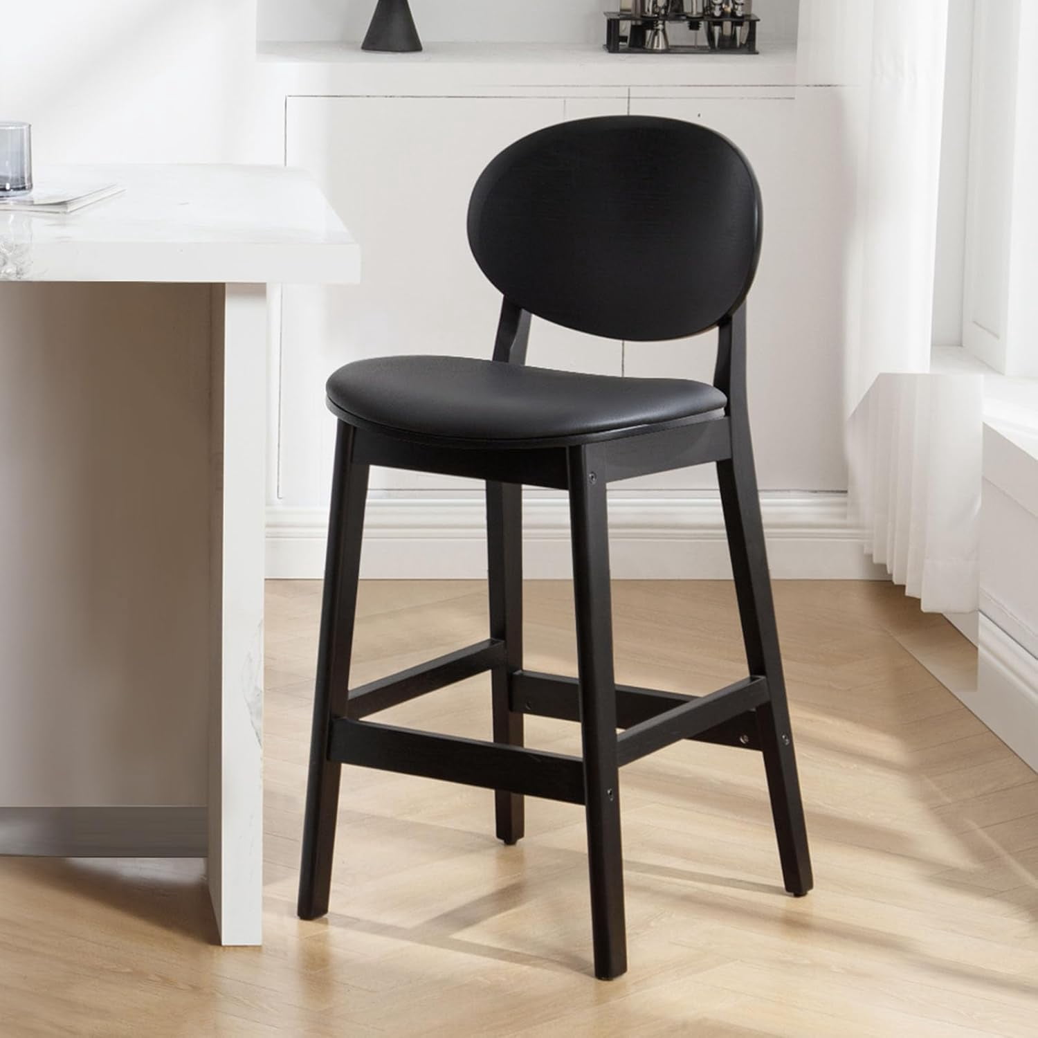 Counter Height Bar Stools 26" Faux Leather Upholstered Barstools with ...