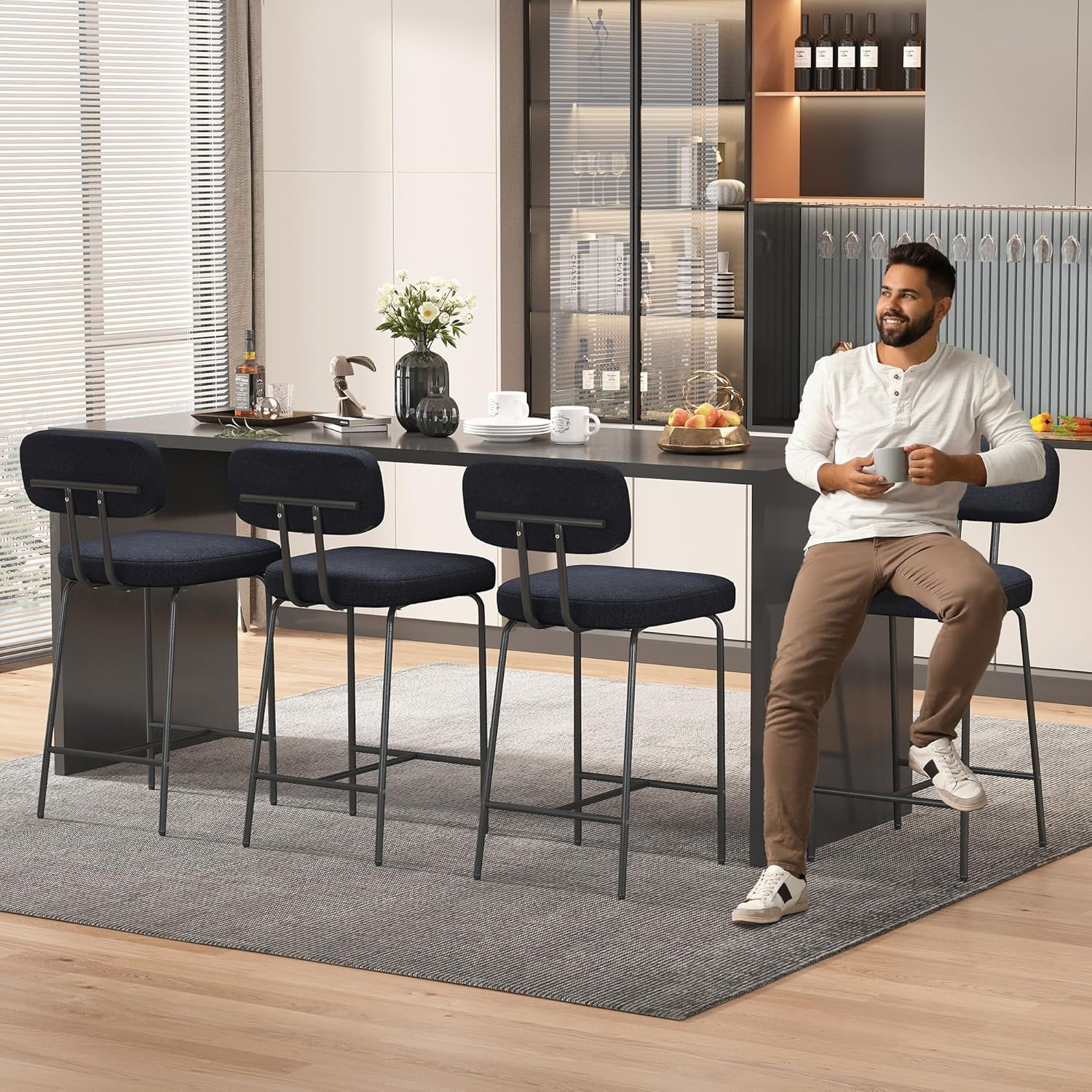 Counter Height Bar Stools, 26" Barstools Set of 4, Fabric Kitchen ...