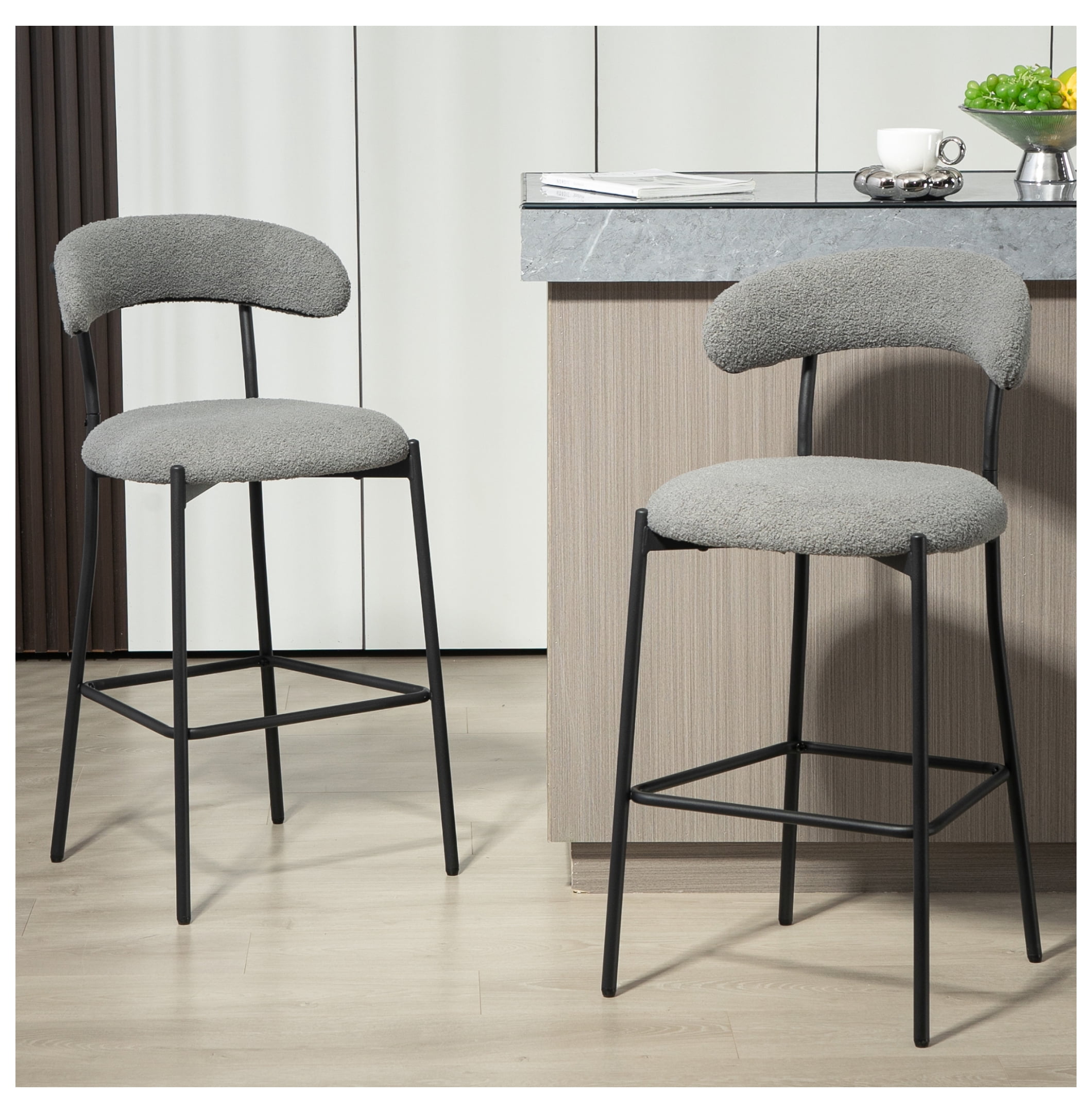 Counter Height Bar Stools 26 Inch, Teddy Fabric Kitchen Island Stools ...