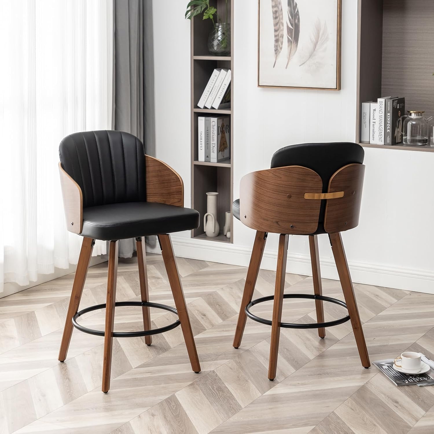 Counter Height Bar Stools,26" Swivel Bar Stools with Back and Arms ...