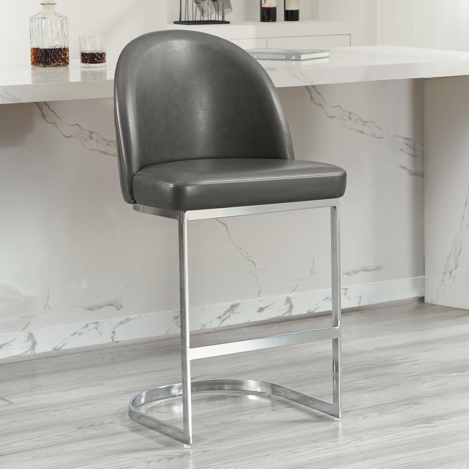 Counter Height Bar Stools, 26" Upholstered Faux Leather Counter Stool ...