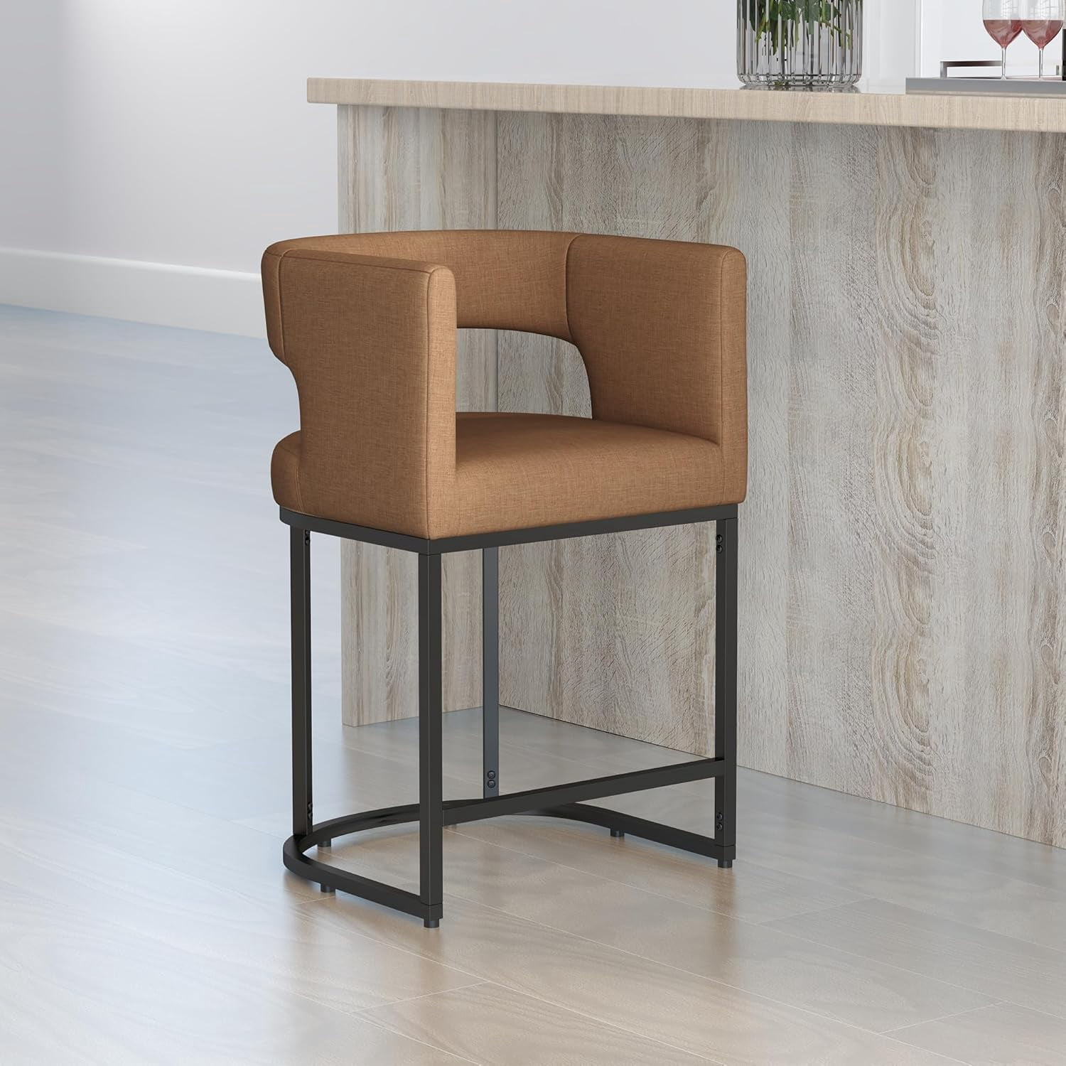 Counter Height Bar Stools 28" H Barrel Counter Stools with Half-Moon ...