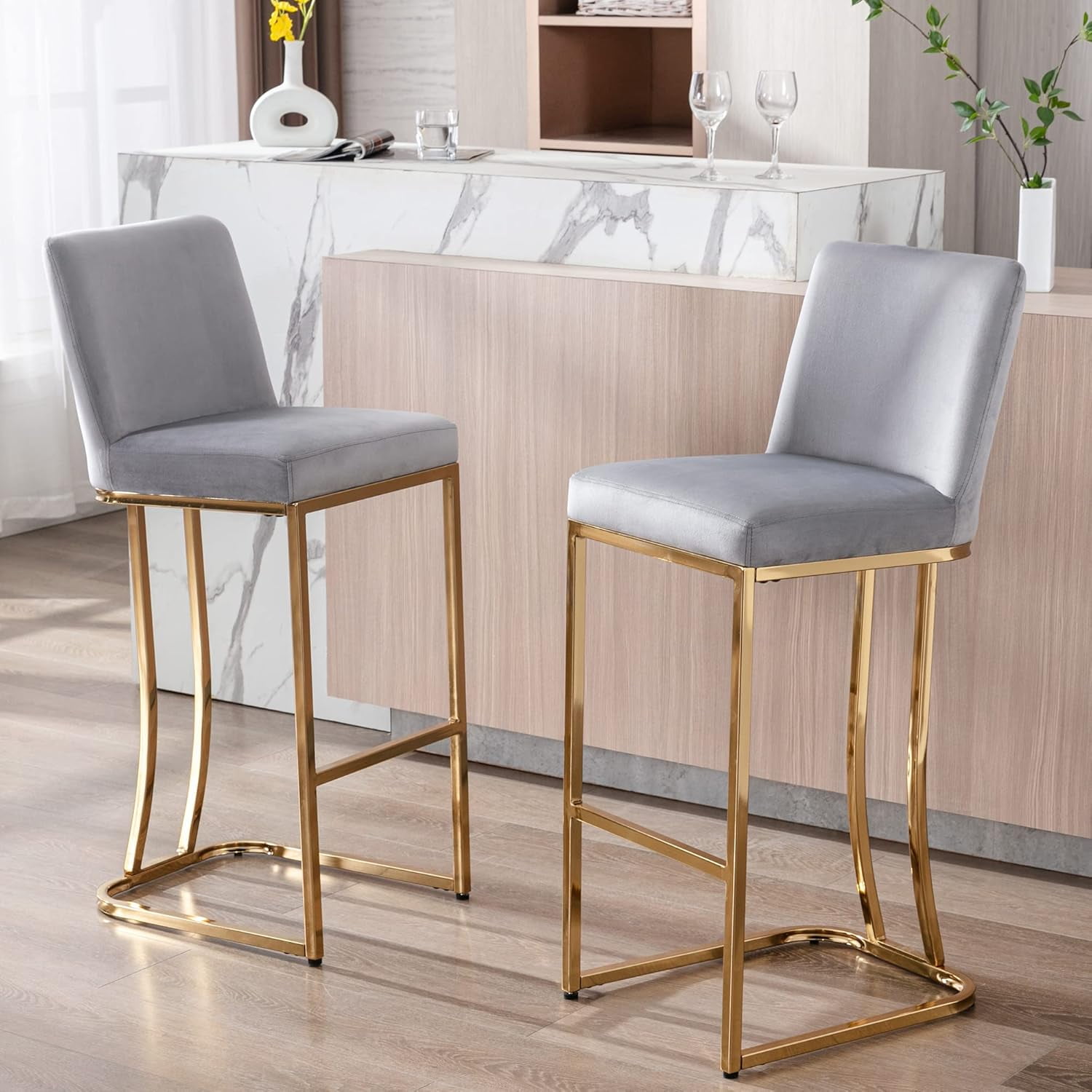Counter Height Bar Stools 30 Inch Faux Leather Upholstered Gold ...