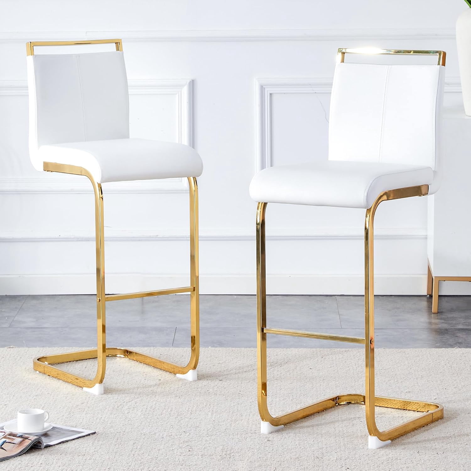 Counter Height Bar Stools,30" White Bar Stools Set of 2,Modern Bar ...