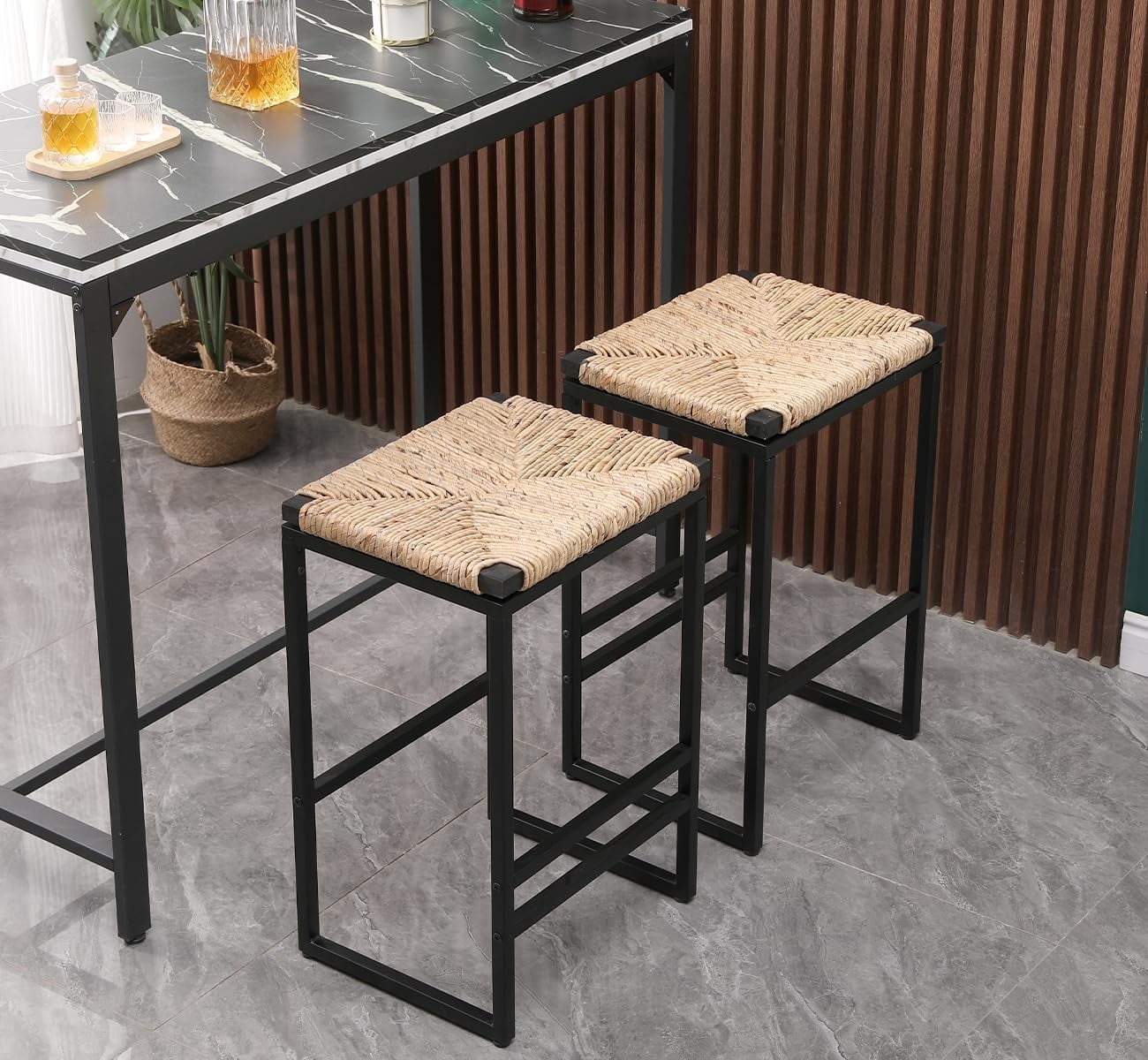 Counter Height Bar Stools, 34 inch Bar Height Stools,Paper Rope Woven ...