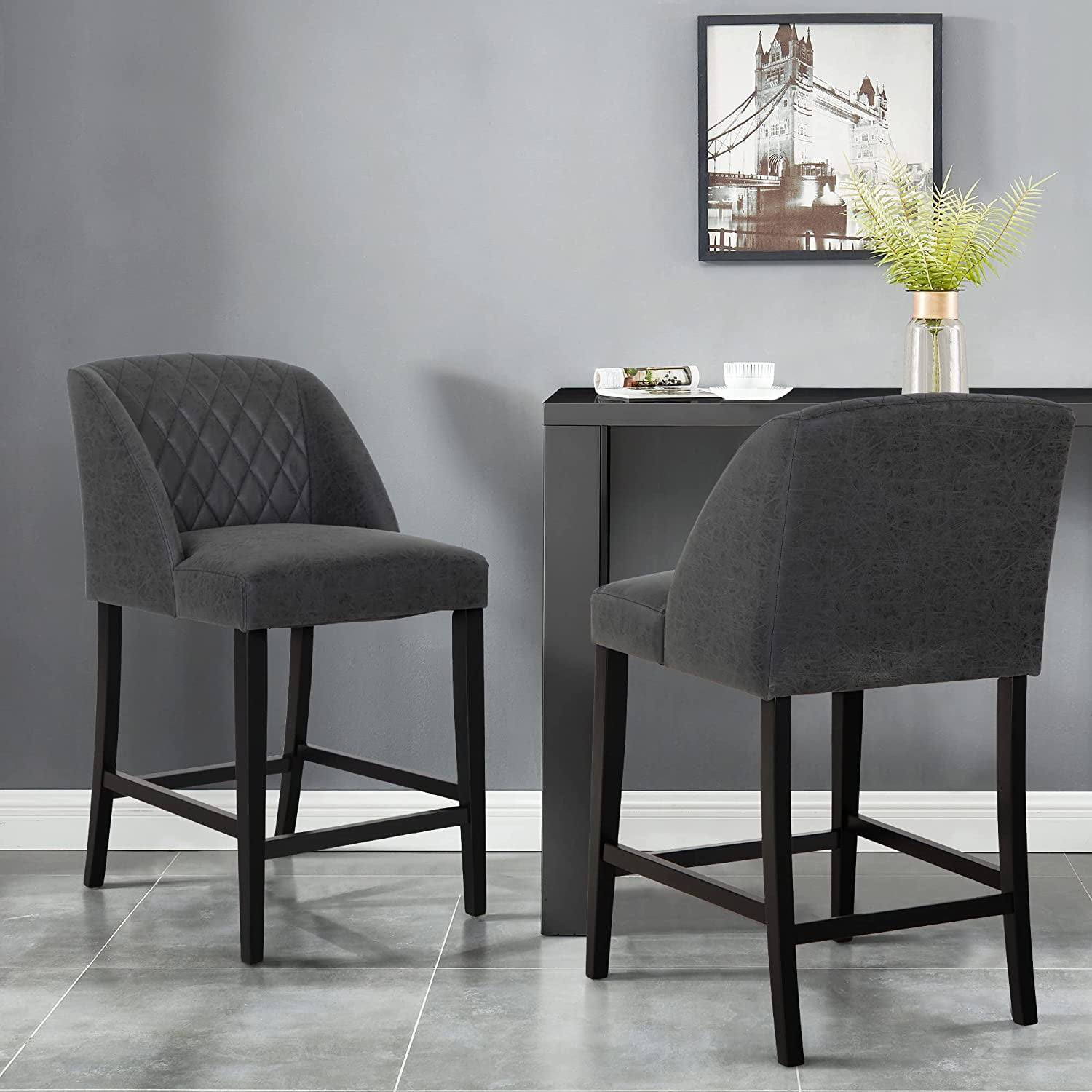 Counter Height Bar Stools with Back Set of 2 Modern Faux Leather ...