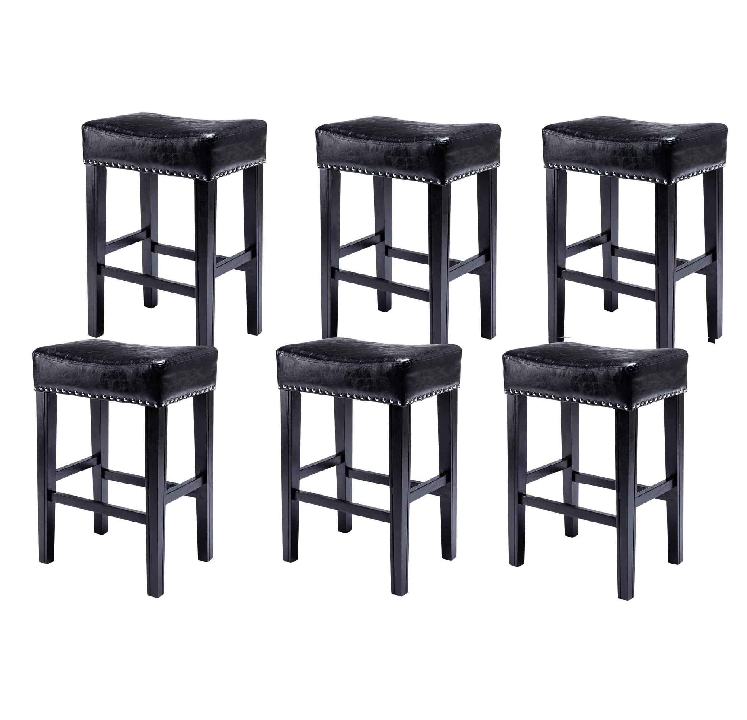 Counter Height Bar Stools Backless Saddle Seat Upholstered Pu Leather ...
