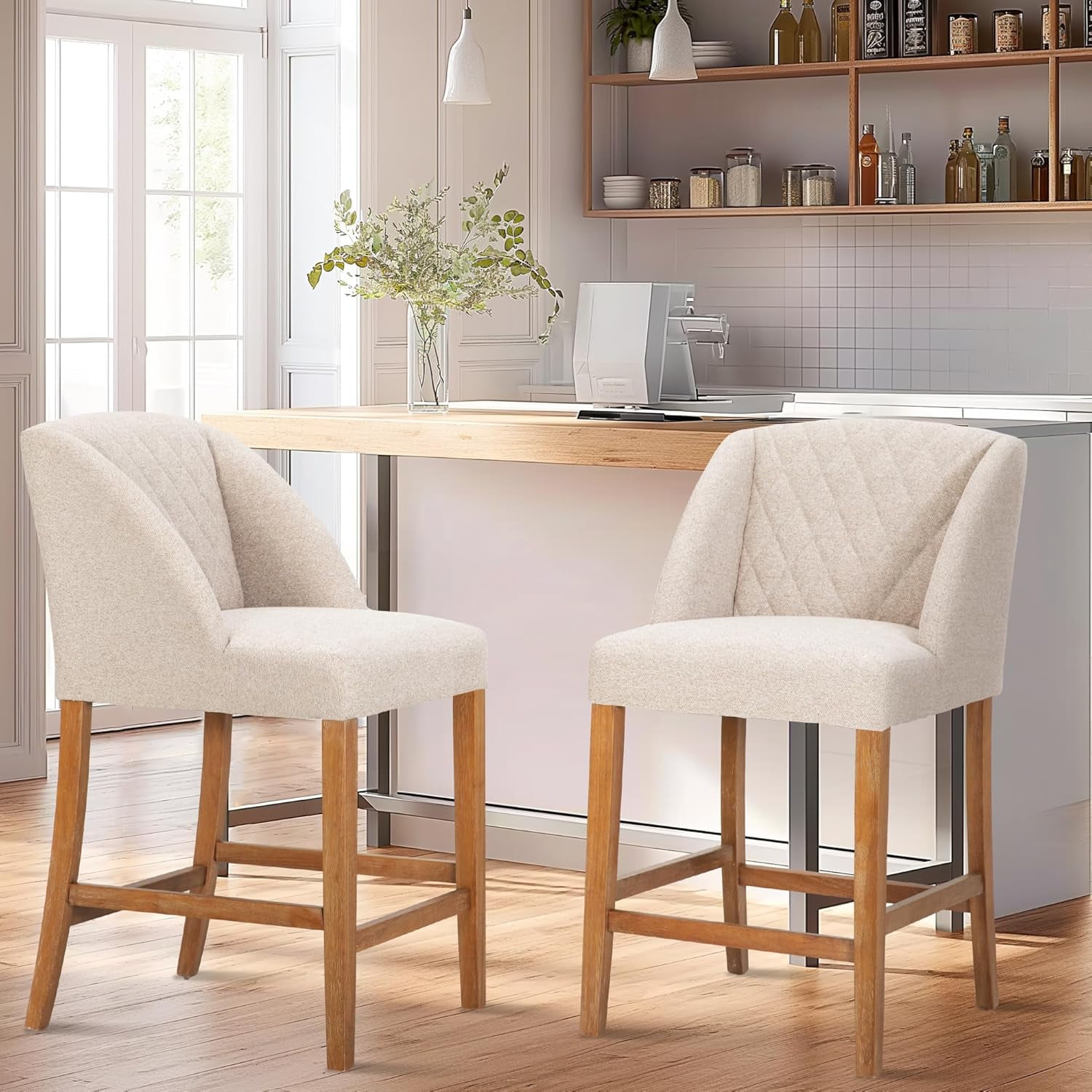 Counter Height Bar Stools with Backs Modern Faux Leather Upholstered ...