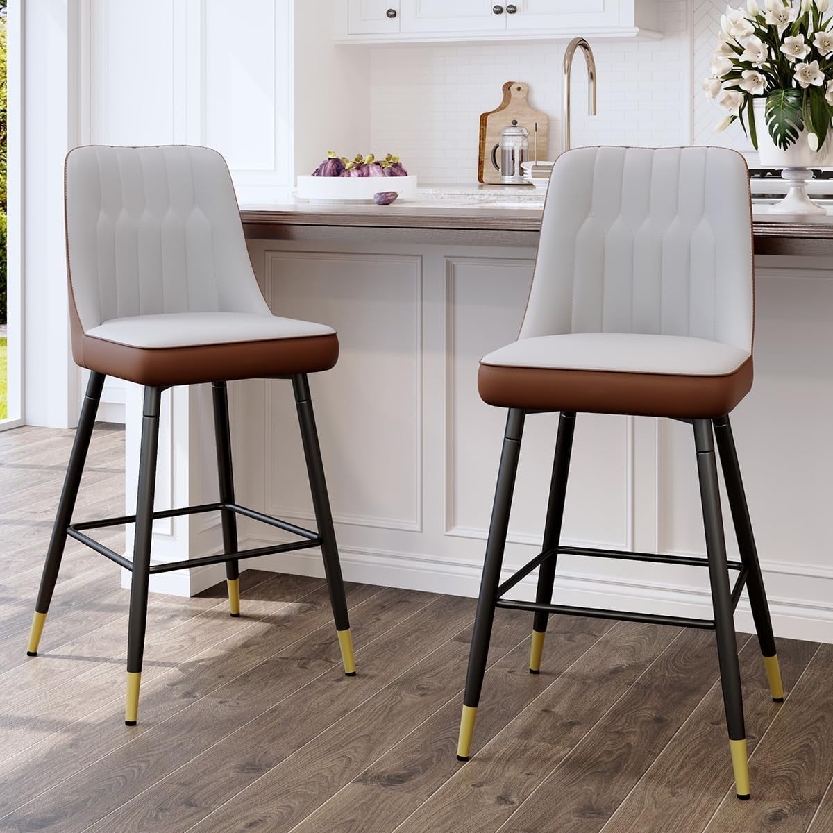 Counter Height Bar Stools Bar Stools Brown Faux Leather Barstools with ...