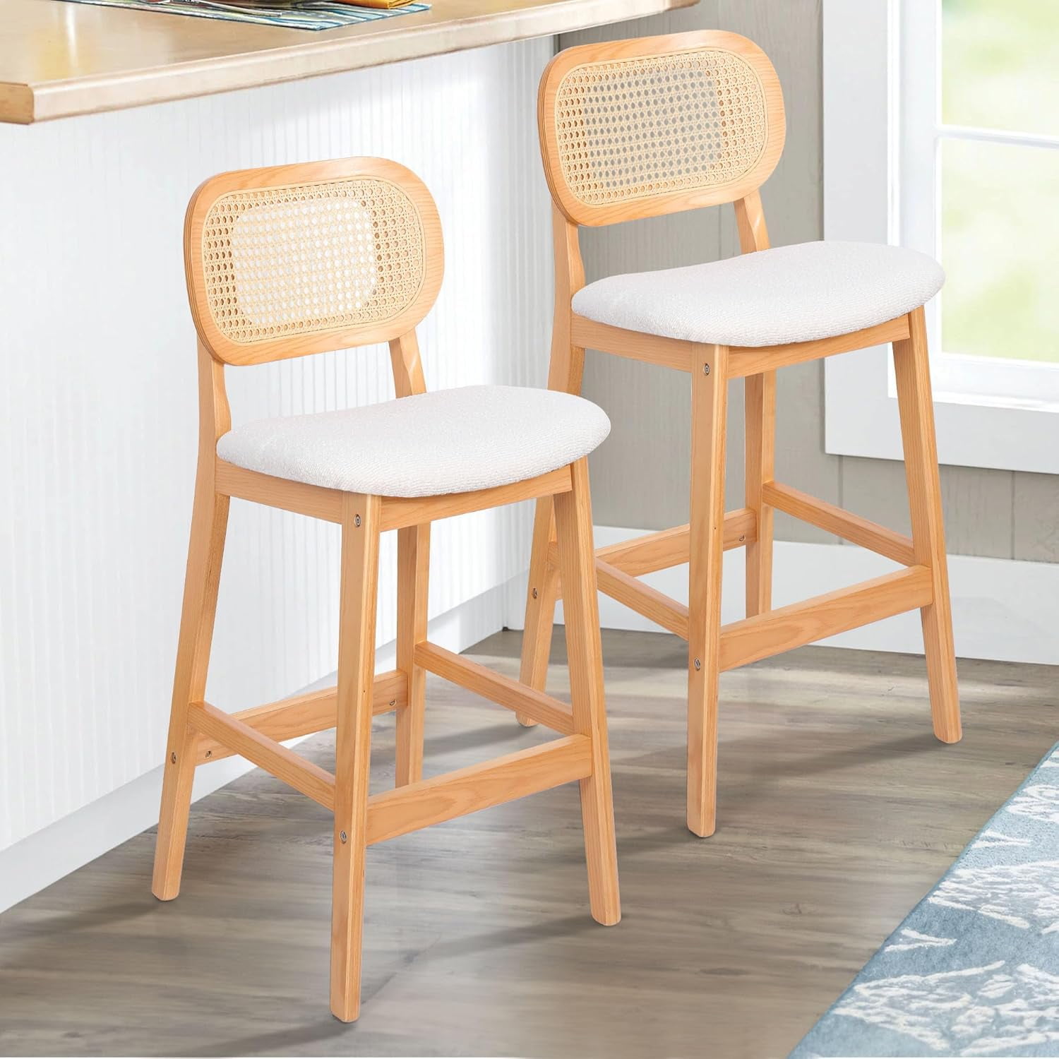 Counter Height Bar Stools Barstools with Back and Wood Frame Black ...