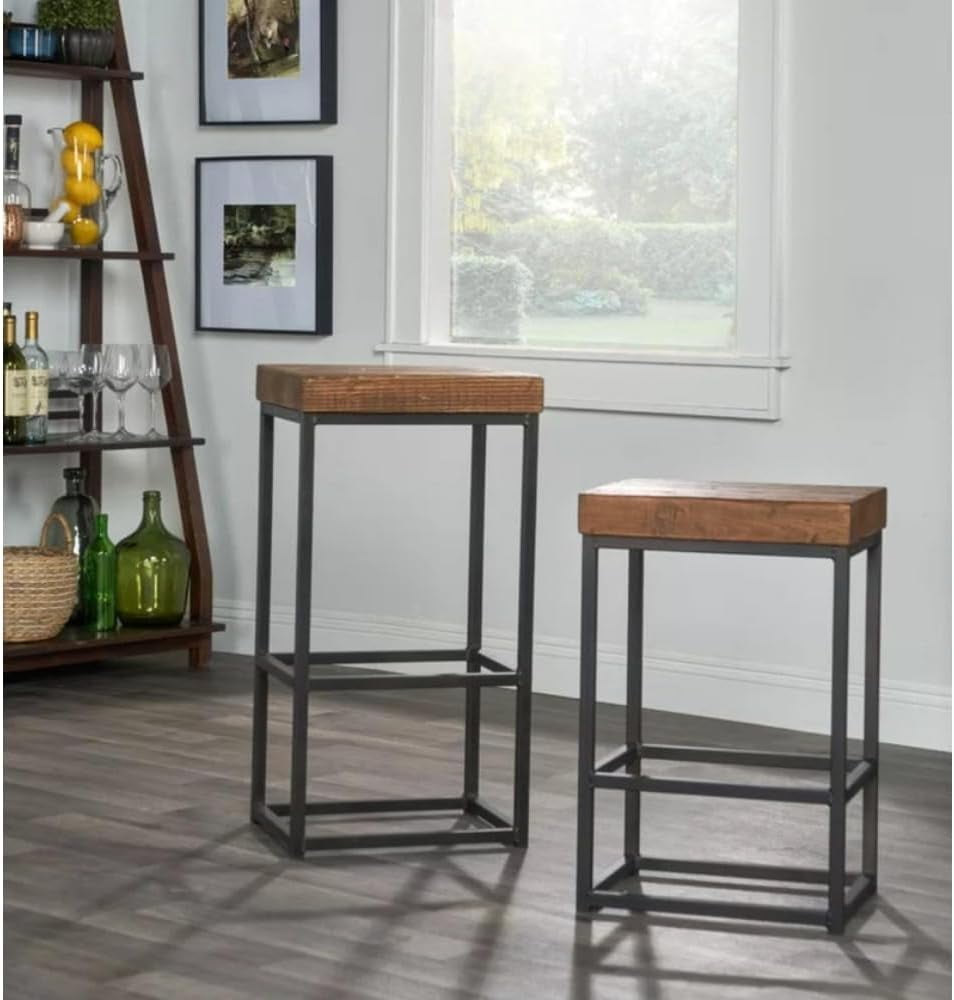 Counter Height Bar Stools, Counter Stools with Footrests, Solid Wood ...