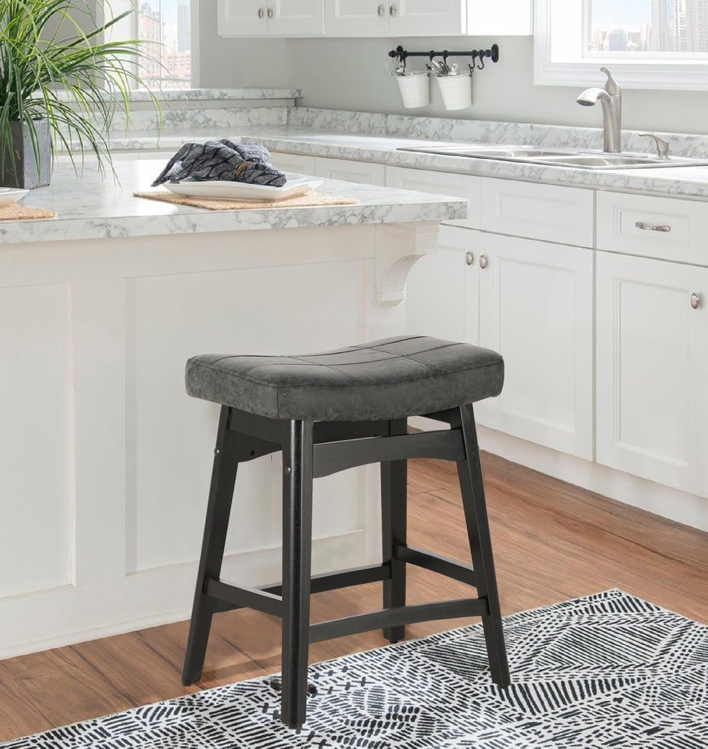 Counter Height Bar Stools - Farmhouse Barstools with Upholstered Saddle ...