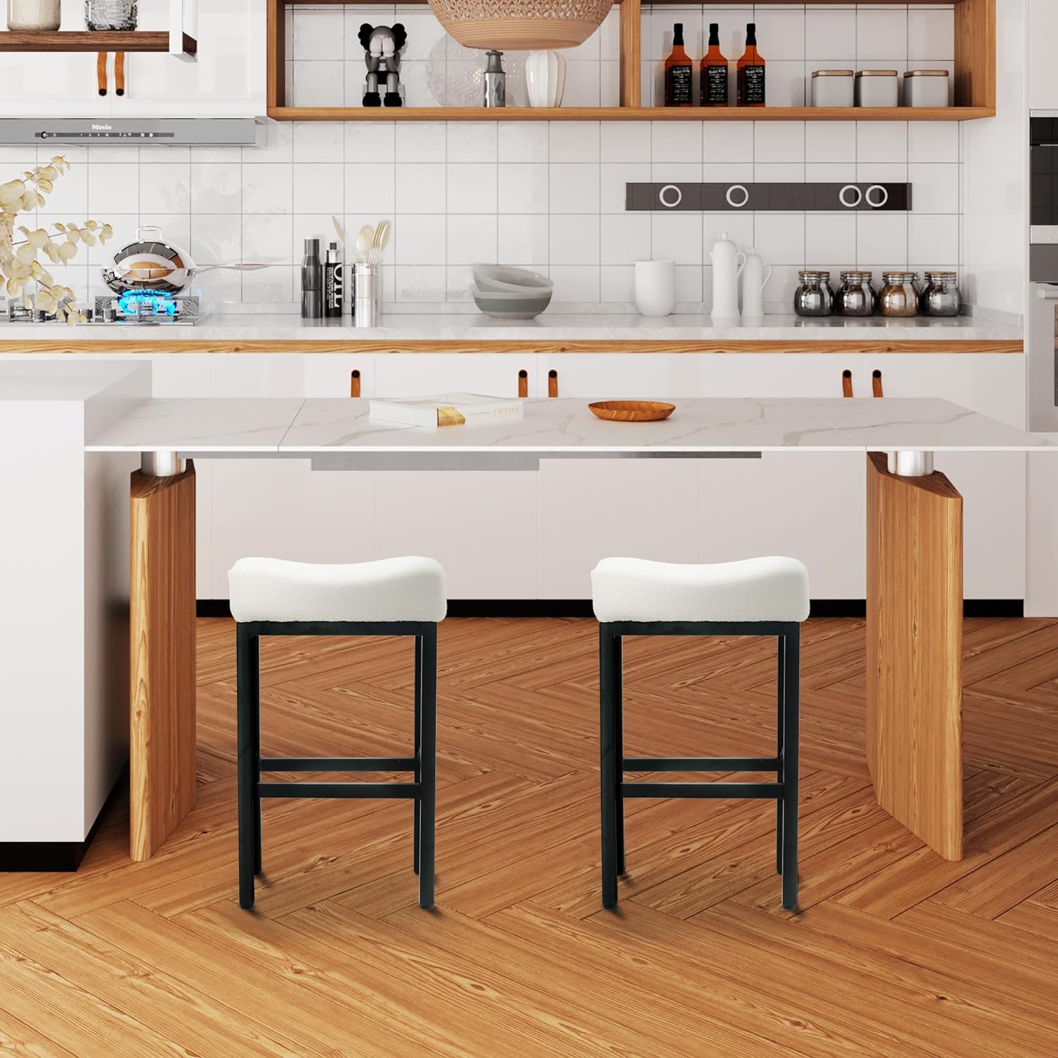 Counter Height Bar Stools, Modern Backless Upholstered Design with ...