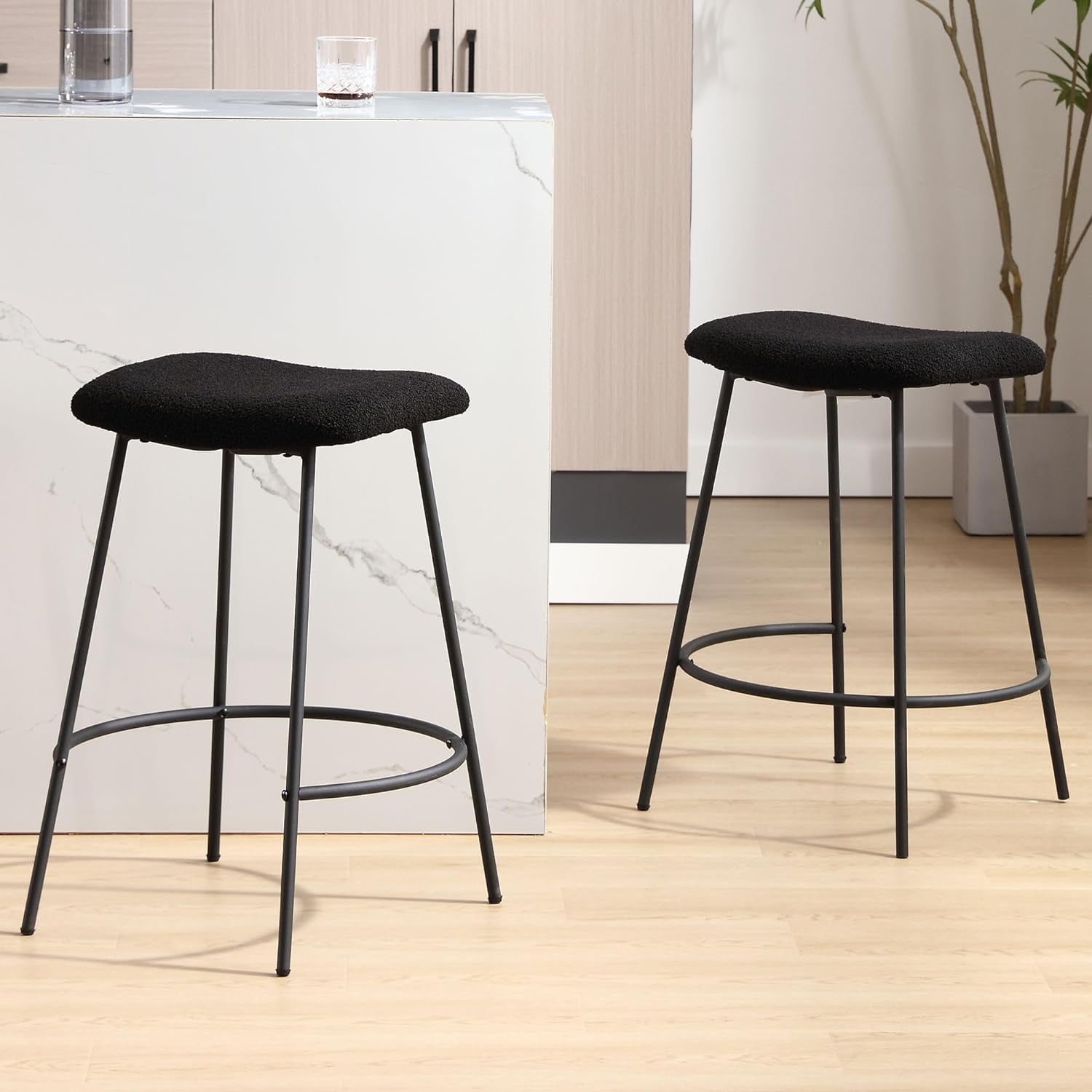 Counter Height Bar Stools, Modern Backless Upholstered Seating for ...