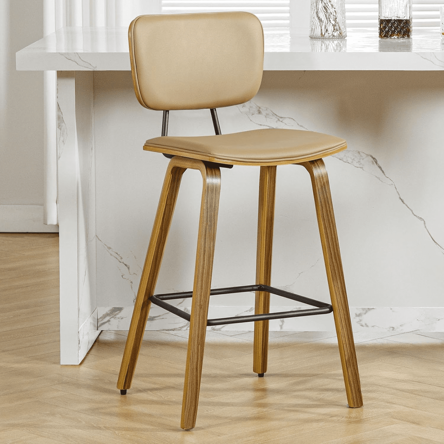 Counter Height Bar Stools PU Leather Upholstered Barstools with Backs ...