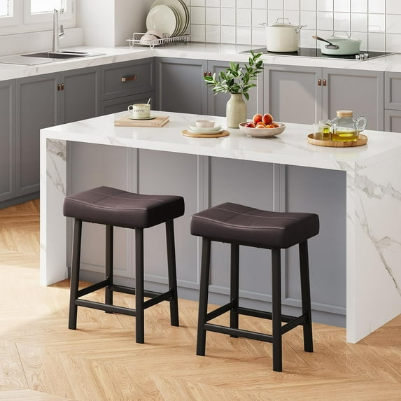 Counter Height Bar Stools Set of 2, 24 in Brown Barstools for Kitchen ...