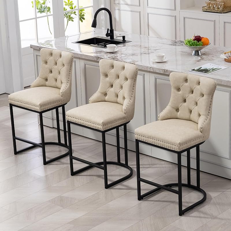 Counter Height Bar Stools Set of 2, 24" Modern Barstools with Back ...