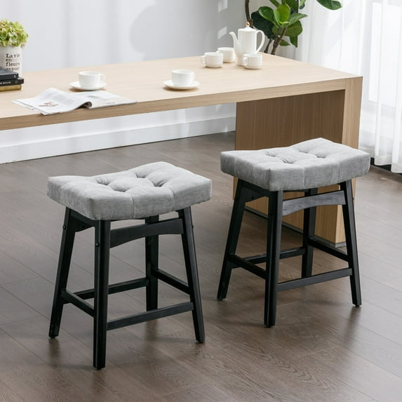 Counter Height Bar Stools Set of 2, 25 inch Backless Bar Stools, Fabric ...