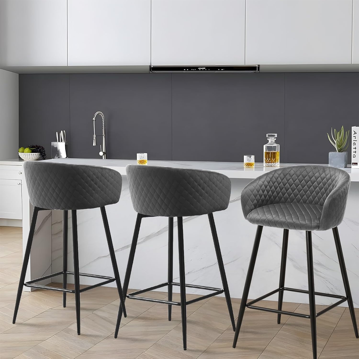 Counter Height Bar Stools Set of 2, 26" Modern Bar Chair with Barrel ...