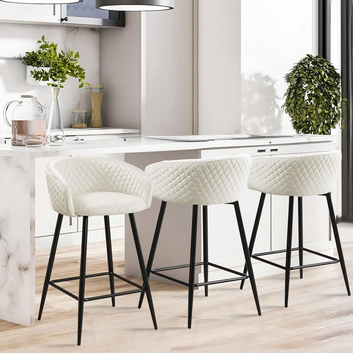 Counter Height Bar Stools Set of 2, 26" Modern Bar Chair with Barrel ...