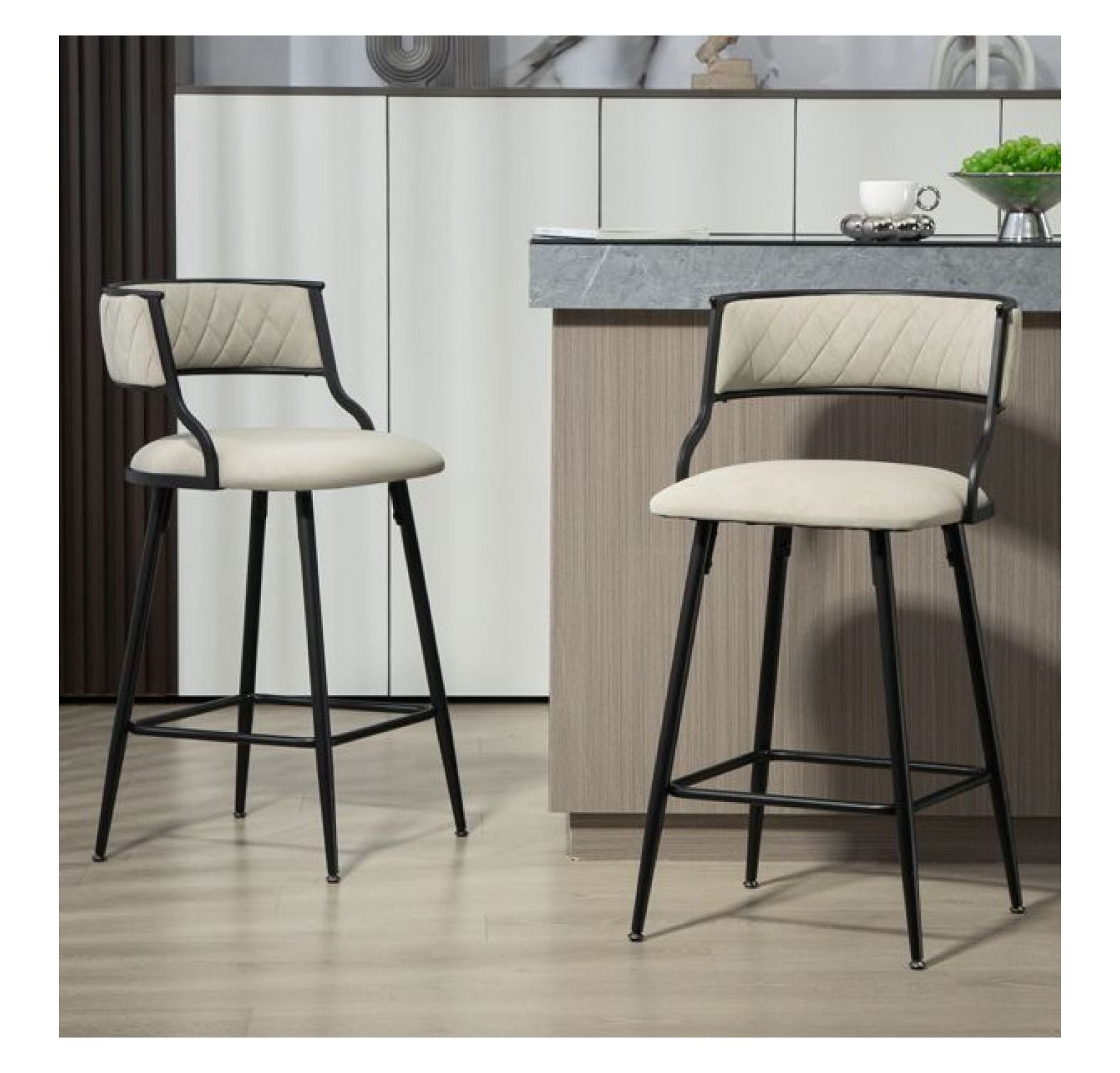 Counter Height Bar Stools Set of 2, 26'' PU Leather Kitchen Island ...