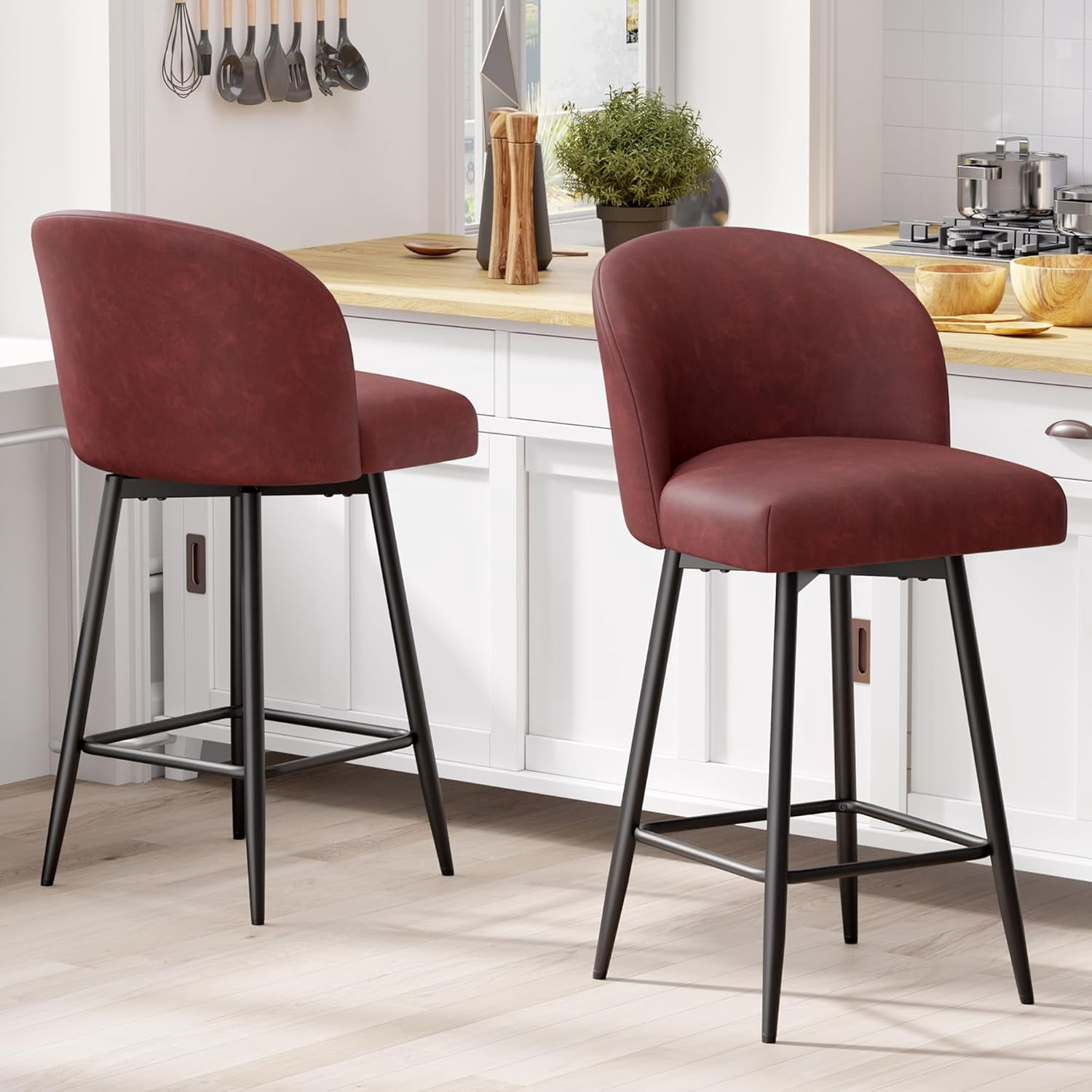 Counter Height Bar Stools Set of 2,360° Swivel Barstools with High Back ...