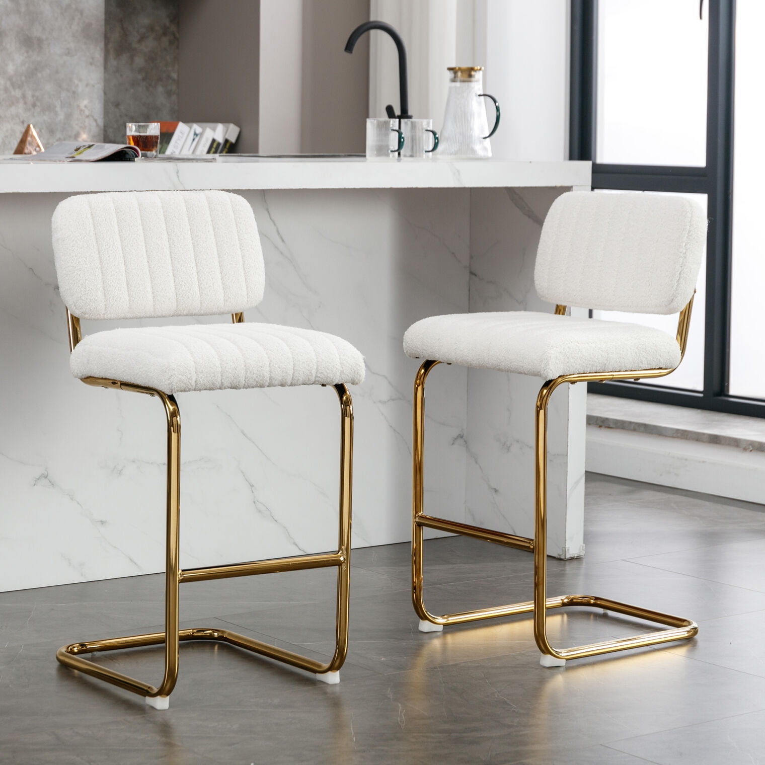 Counter Height Bar Stools Set of 2, Armless Bar Chairs with Gold Metal ...