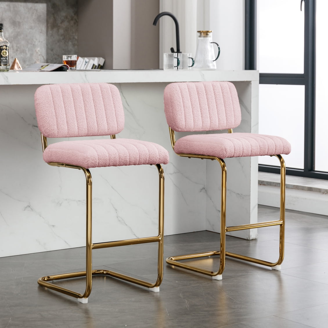 Counter Height Bar Stools Set of 2,Armless Bar Chairs with Gold Metal ...