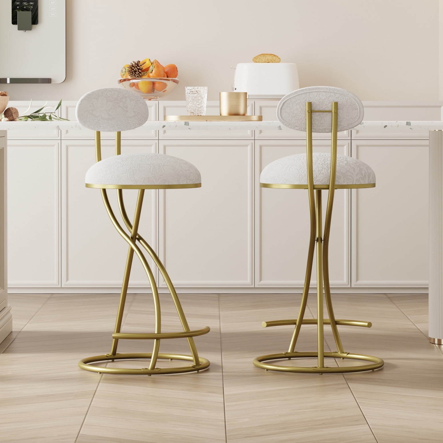 Counter Height Bar Stools Set of 2 with Backrest Floral Print, 27.9" S ...