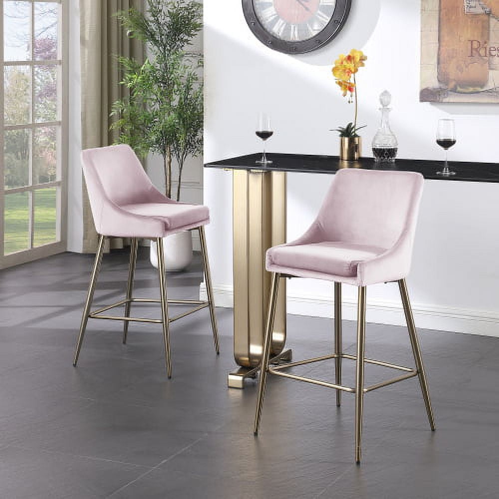 Counter Height Bar Stools Set of 2, Contemporary Velvet Upholstered ...