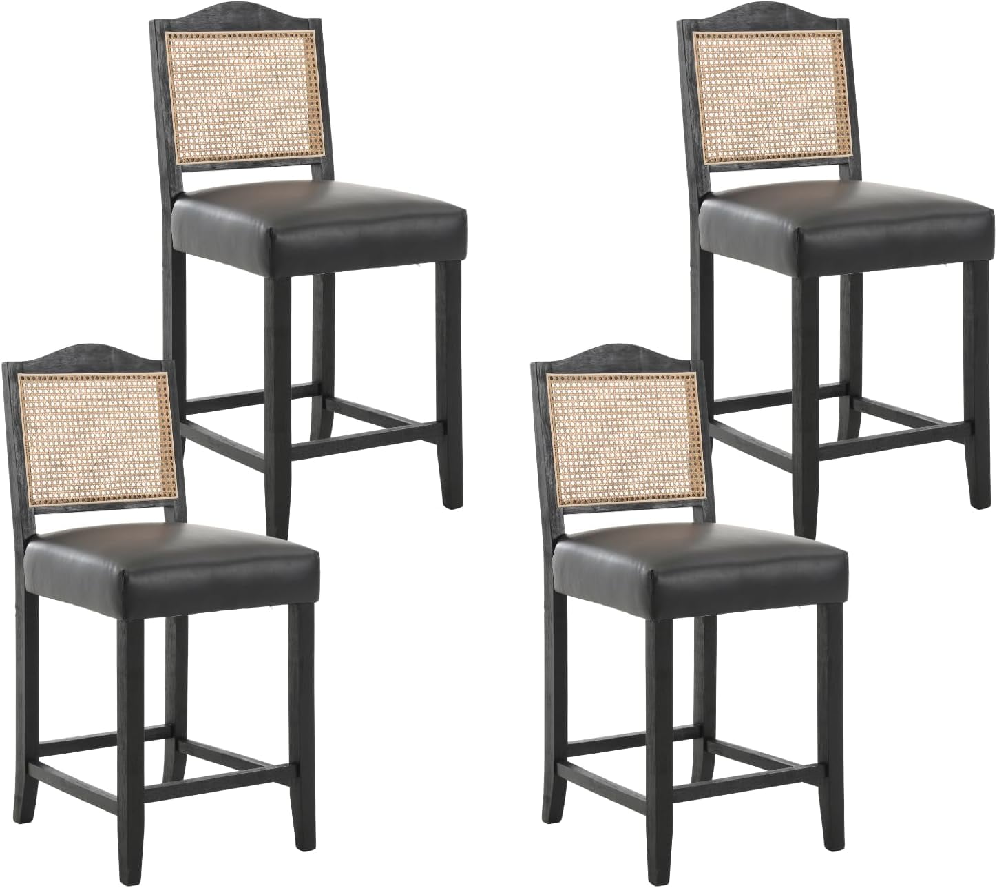Counter Height Bar Stools Set of 2 Farmhouse Barstools with Rattan Back ...