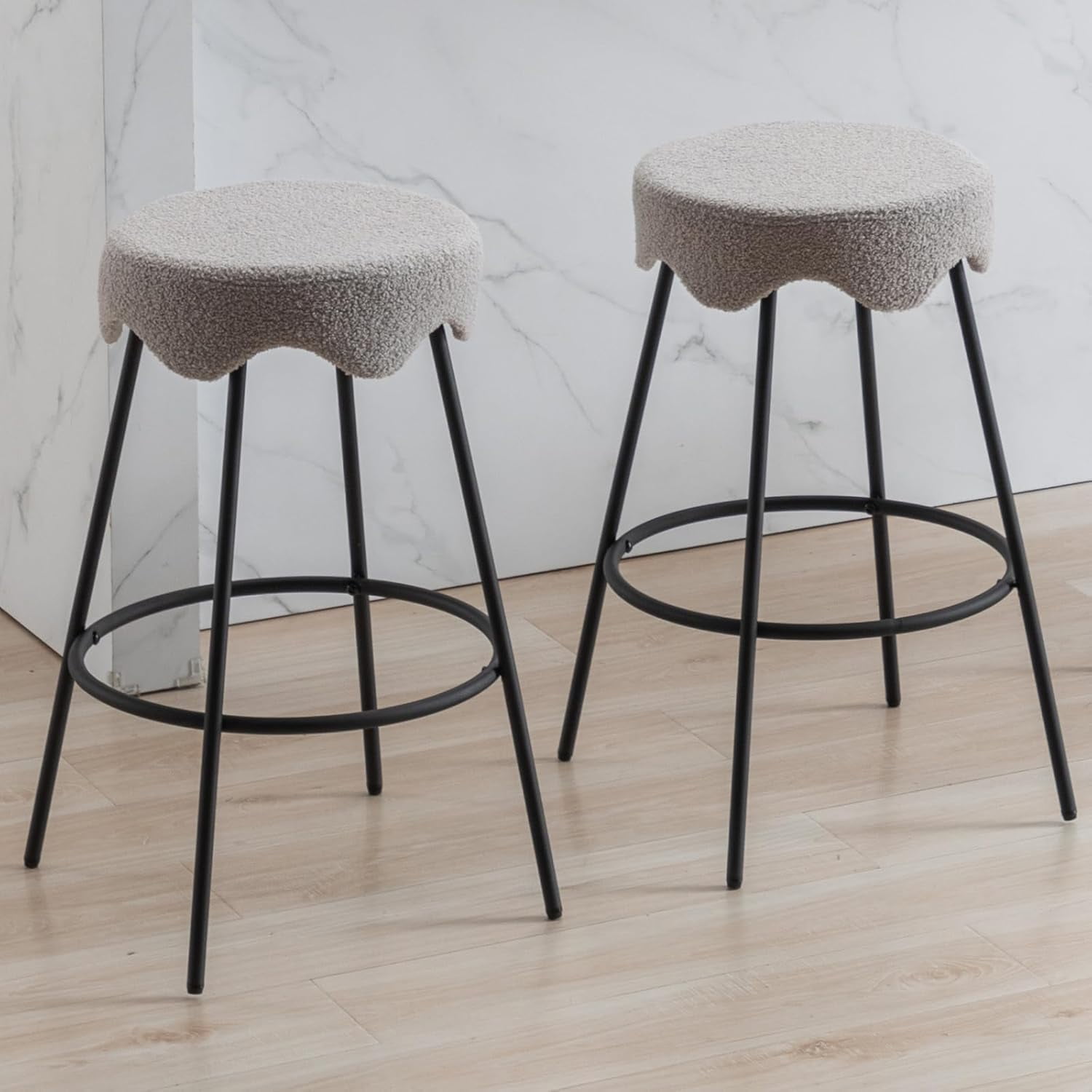 Counter Height Bar Stools Set of 2, Modern Backless Upholstered Bar ...