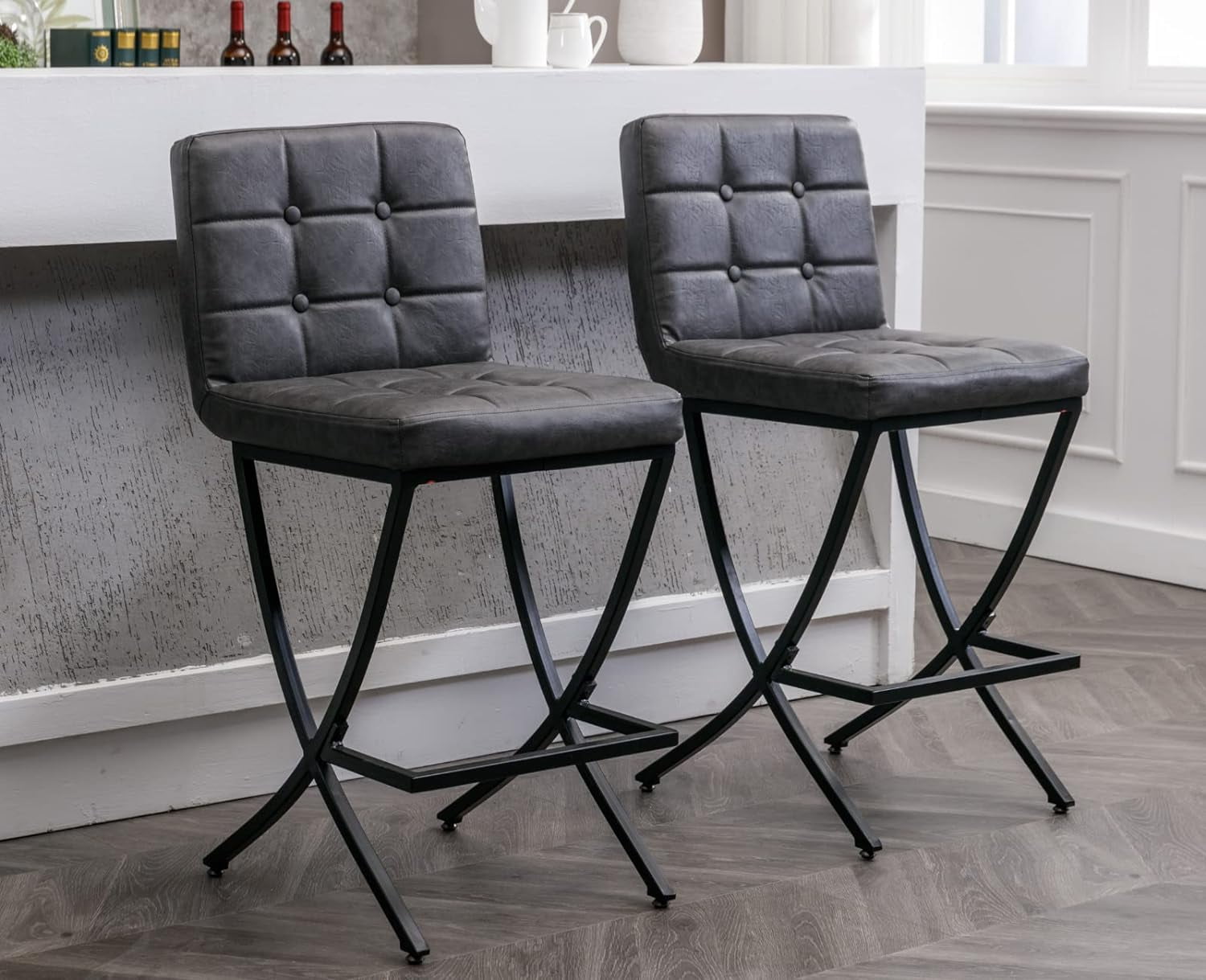 Counter Height Bar Stools Set of 2 Modern Leather Barstools with Back ...