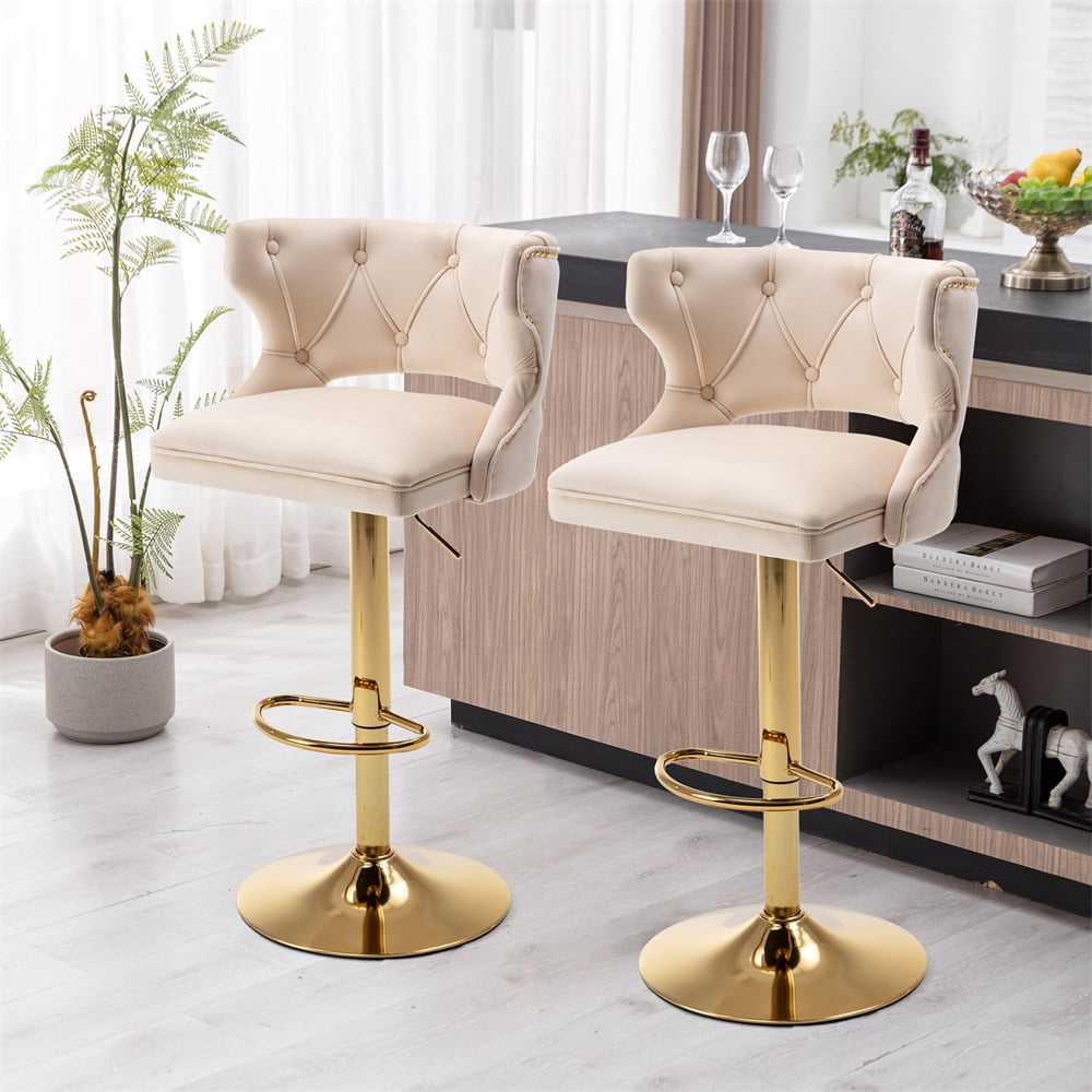 Counter Height Bar Stools Set of 2, Modern Velvet Upholstered Bar ...