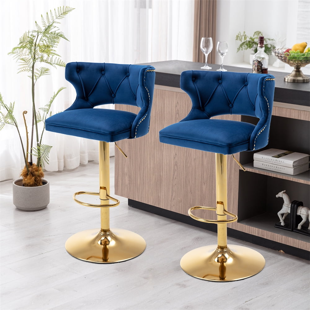 Counter Height Bar Stools Set of 2, Modern Velvet Upholstered Bar ...