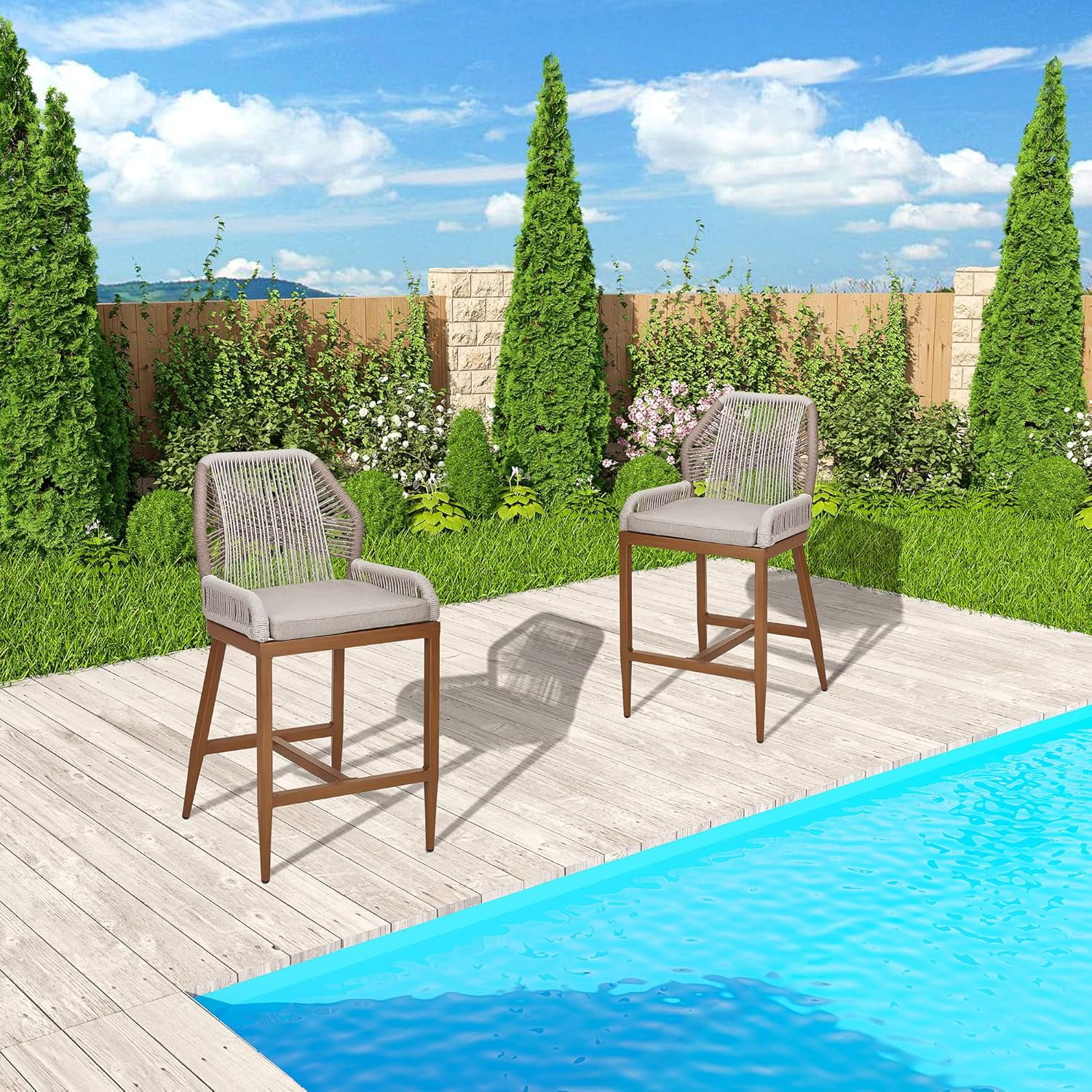 Counter Height Bar Stools Set of 2,Rattan Chair Boho Wicker Counter ...