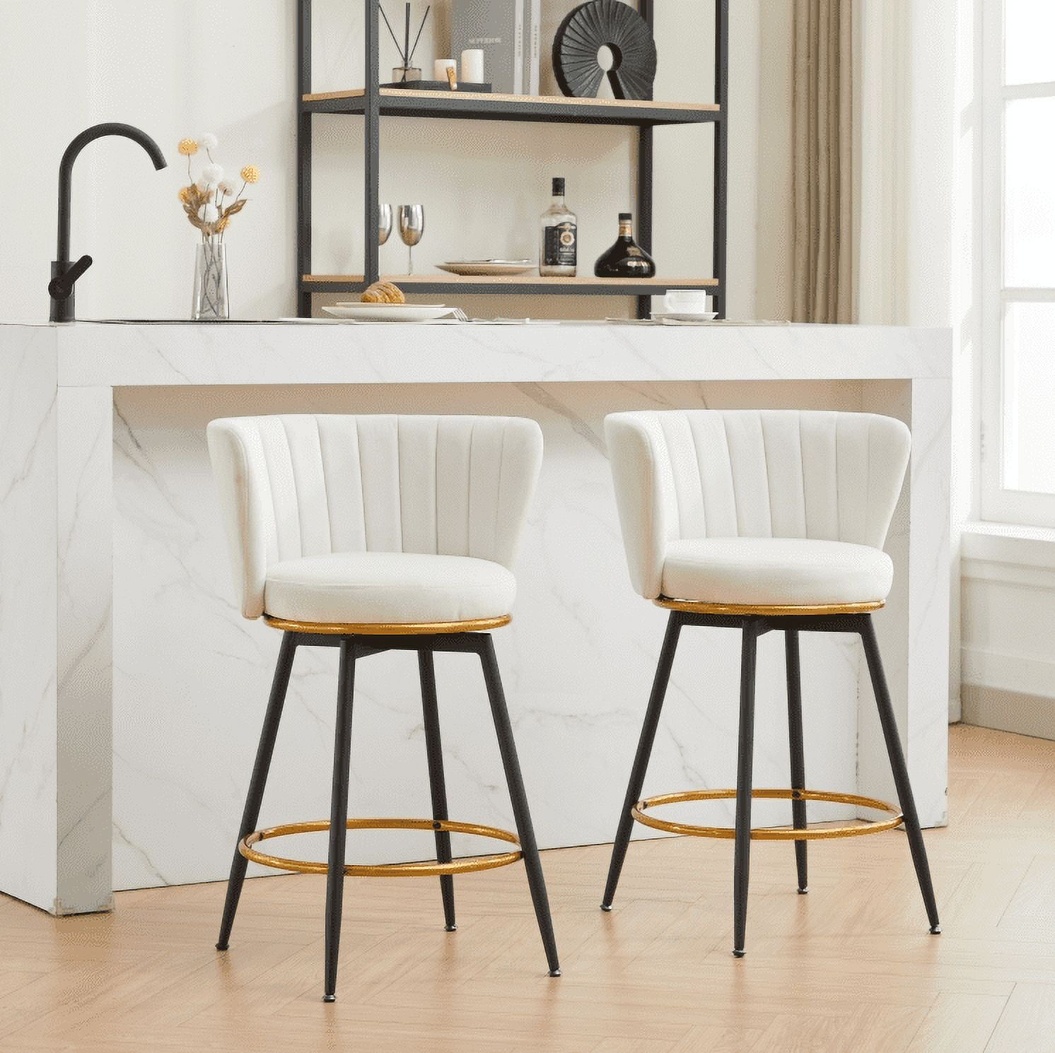 Counter Height Bar Stools Set of 2, Swivel Bar Stools with Back ...