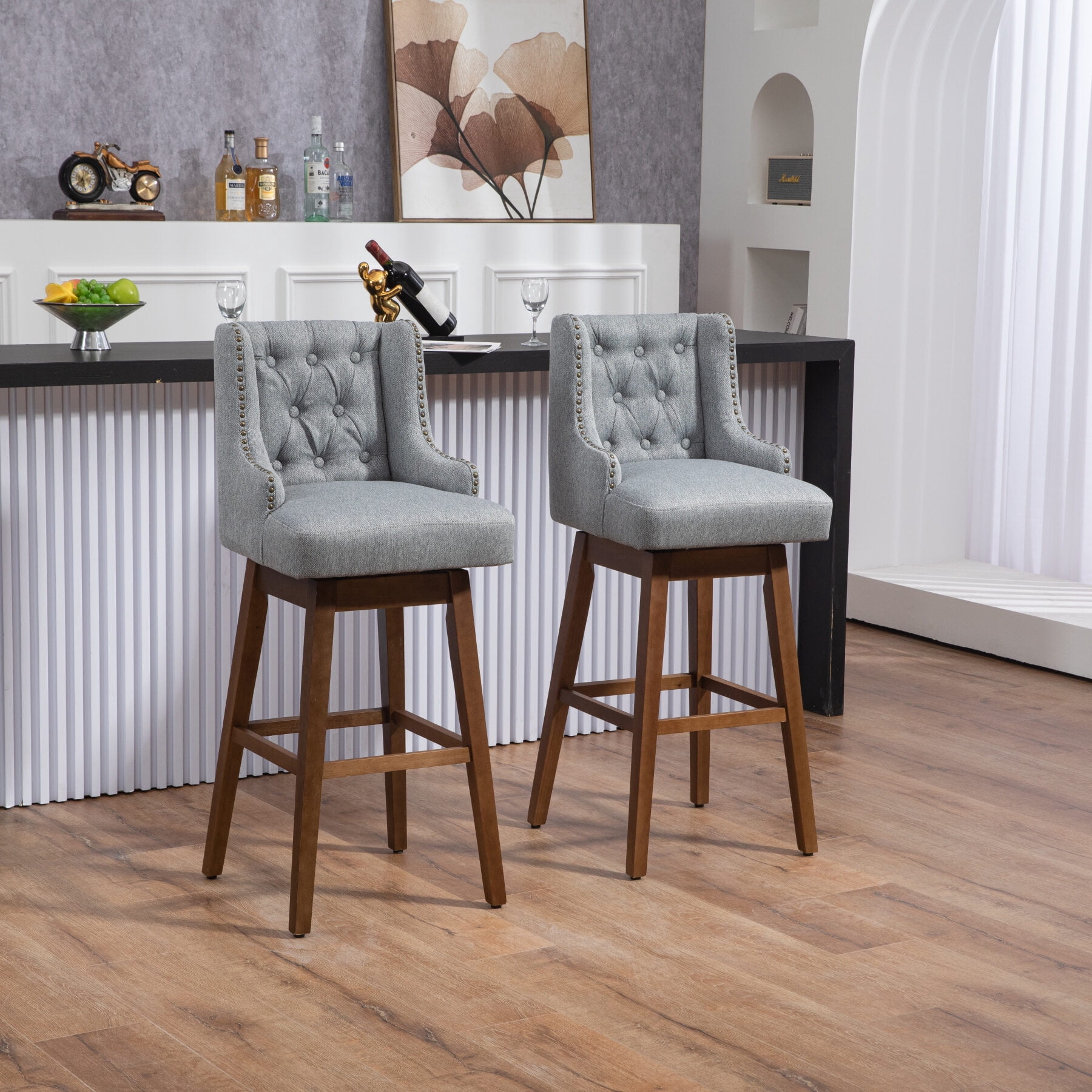 Counter Height Bar Stools Set of 2, Swivel Bar Stool with Back and ...