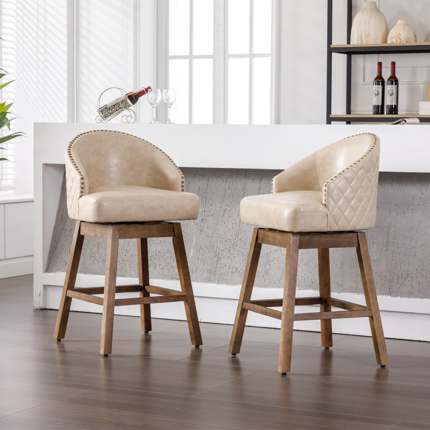 Counter Height Bar Stools Set of 2, Swivel Bar Stool with Back and ...