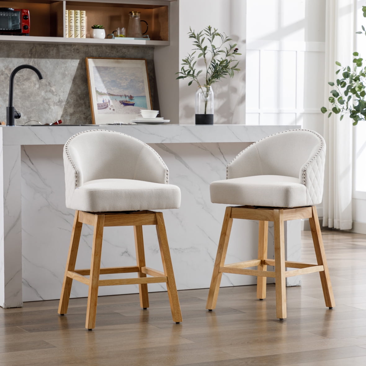 Counter Height Bar Stools Set of 2, Swivel Bar Stool with Back and ...