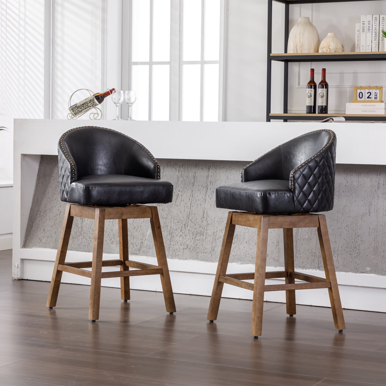 Counter Height Bar Stools Set of 2, Swivel Bar Stool with Back and ...