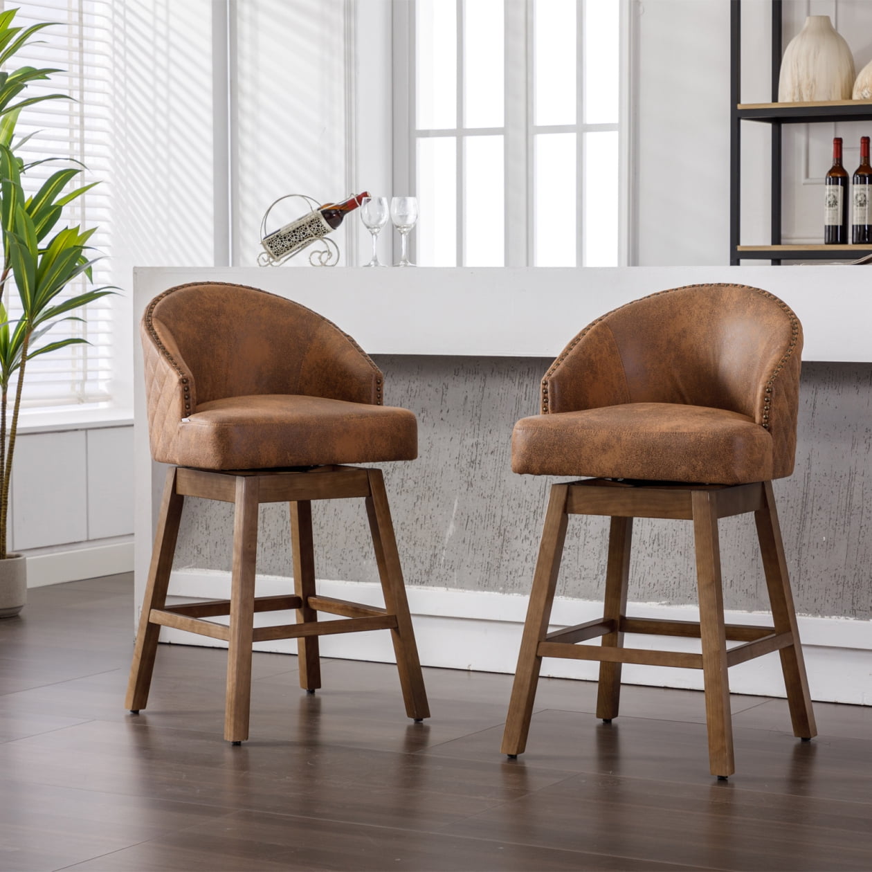 Counter Height Bar Stools Set of 2, Swivel Bar Stool with Back and ...
