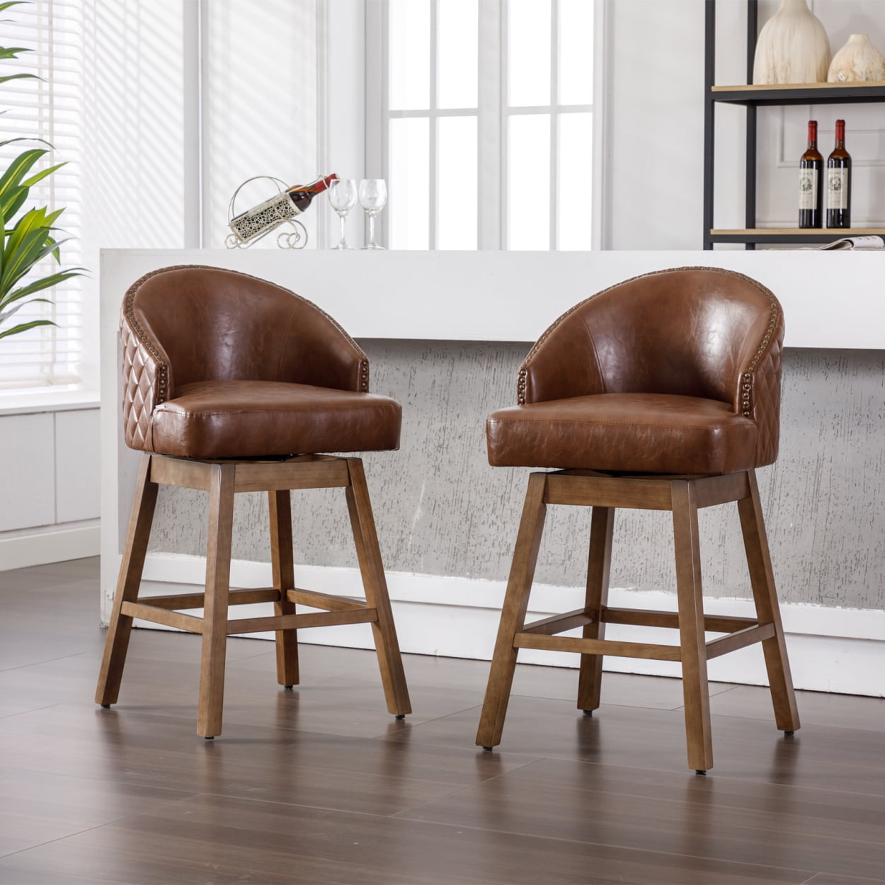 Counter Height Bar Stools Set of 2, Swivel Bar Stool with Back and ...
